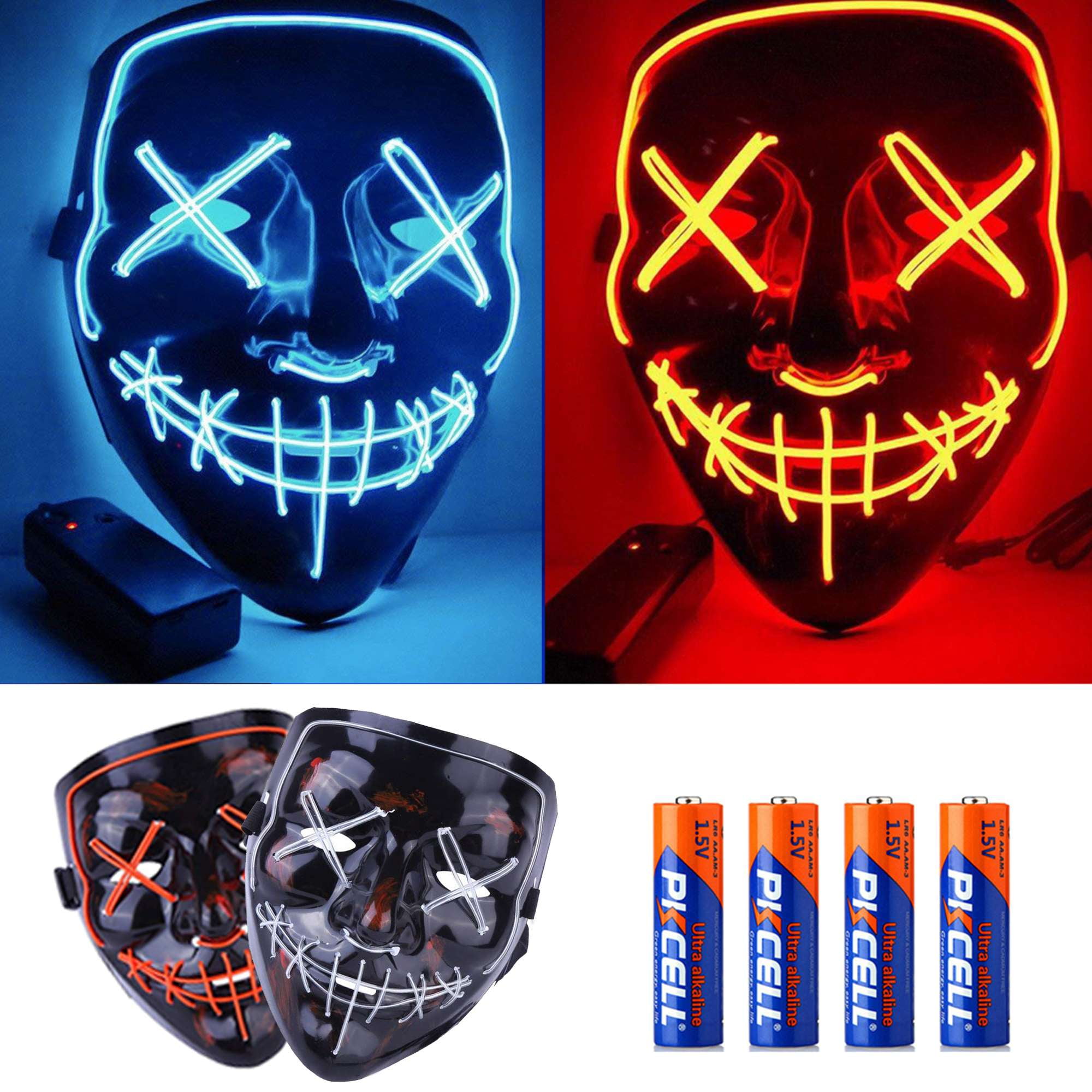 Gustave 2 Pack Halloween Mask LED Light up Mask for Festival Cosplay ...