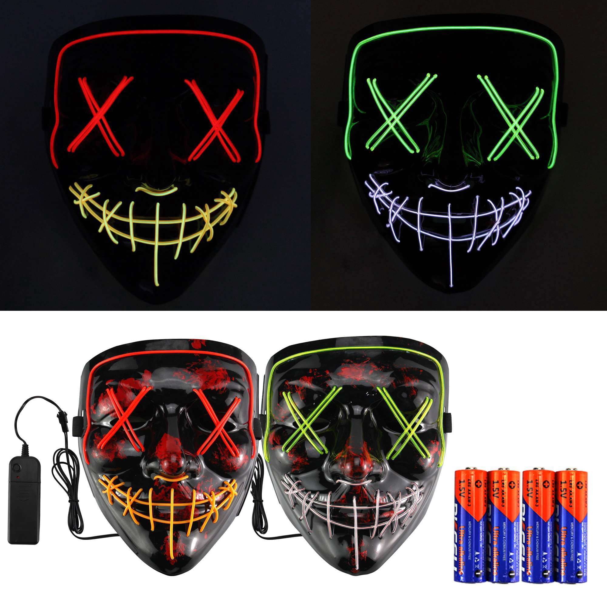 Gustave 2 Pack Halloween Masks Scary Face Mask 4 Modes LED Light up ...