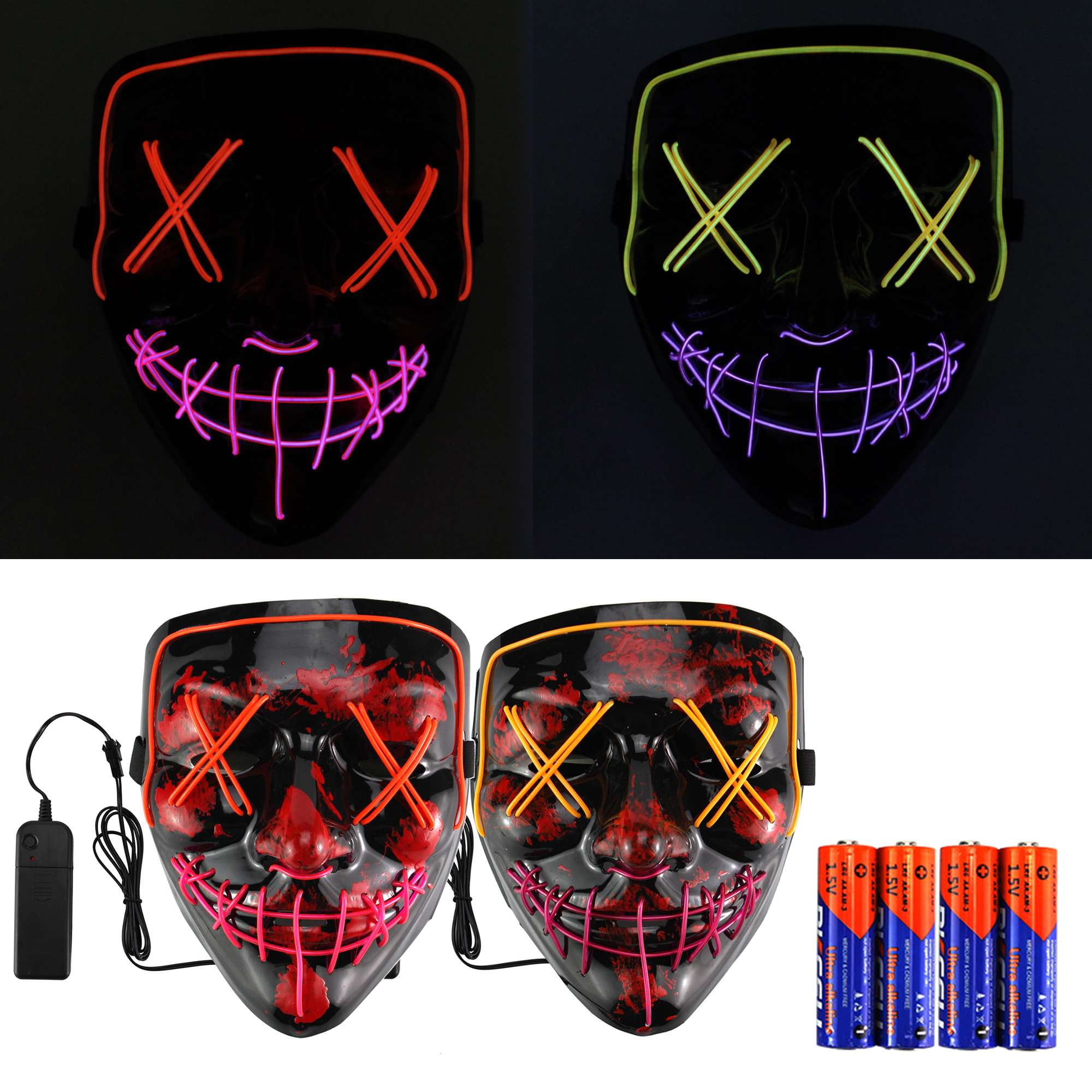 Gustave 2 Pack Halloween Masks Scary Face Mask 4 Modes LED Light up ...