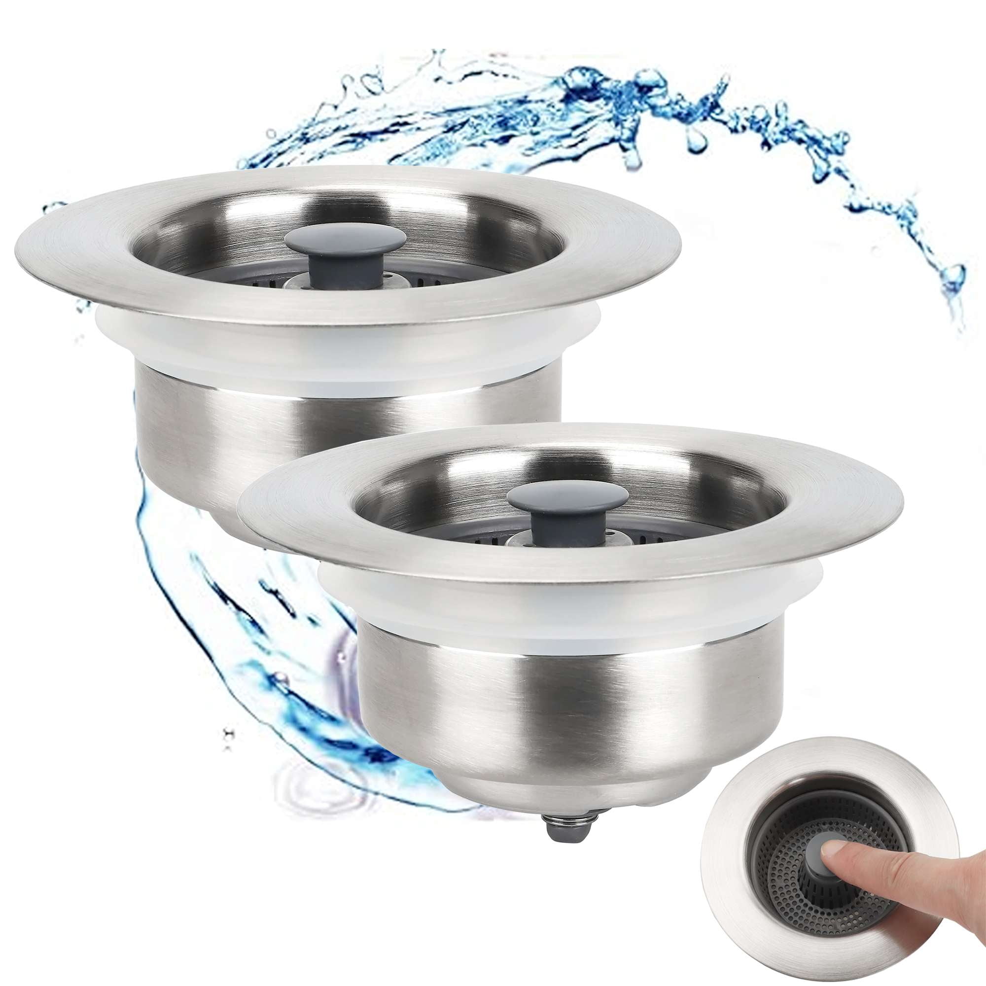 Gustave 2 Pack Kitchen Sink Drain Strainer 3 in 1 Stainless Steel Pop ...
