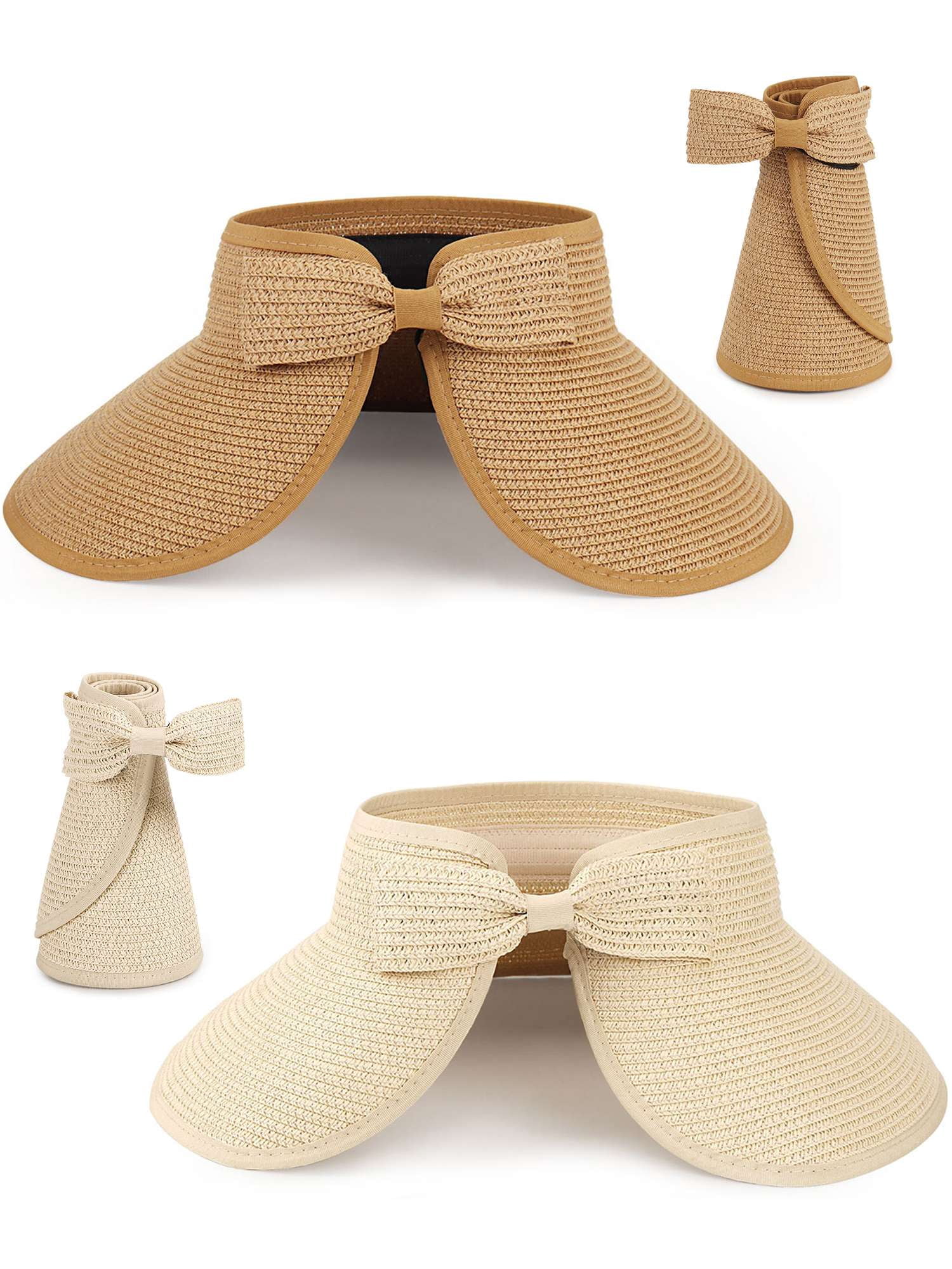 Gustave 2 Pack Straw Sun Visor Hat for Women UV Protection Wide Brim ...