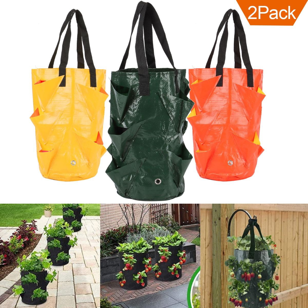 Gustave 2 Pack Strawberry Grow Bags Garden Plant Growing Bag Heavy Duty ...