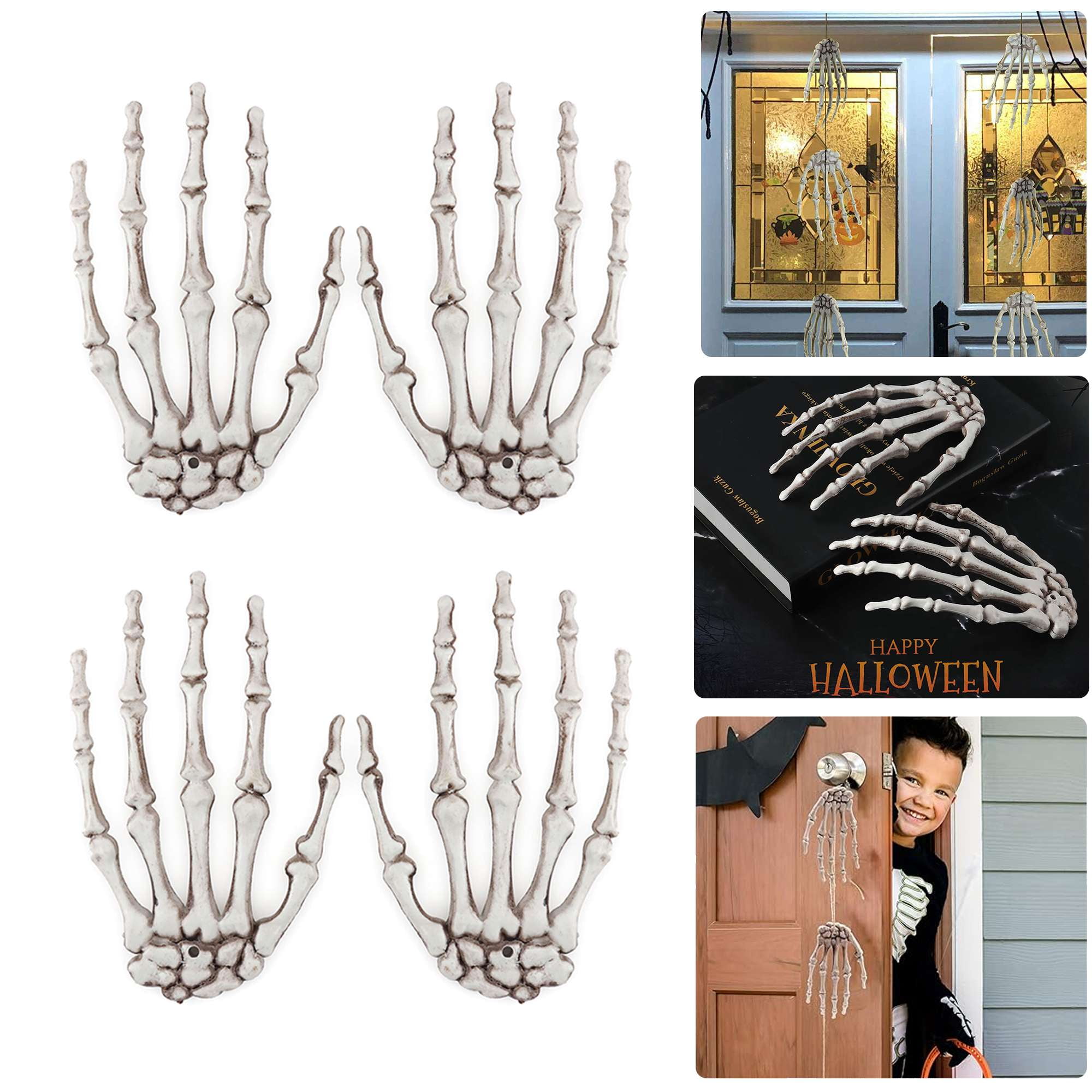Gustave 2 Pair Halloween Skeleton Hands Realistic Fake Human Hand Bone ...