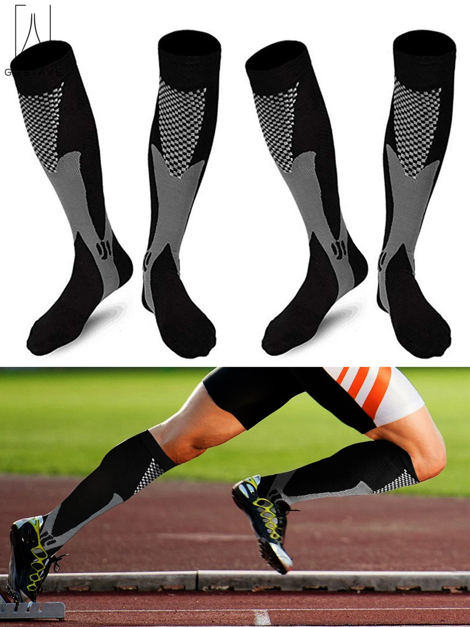 Gustave 2 Pairs Compression Socks for Men Women 20-30mmHg BEST Medical ...