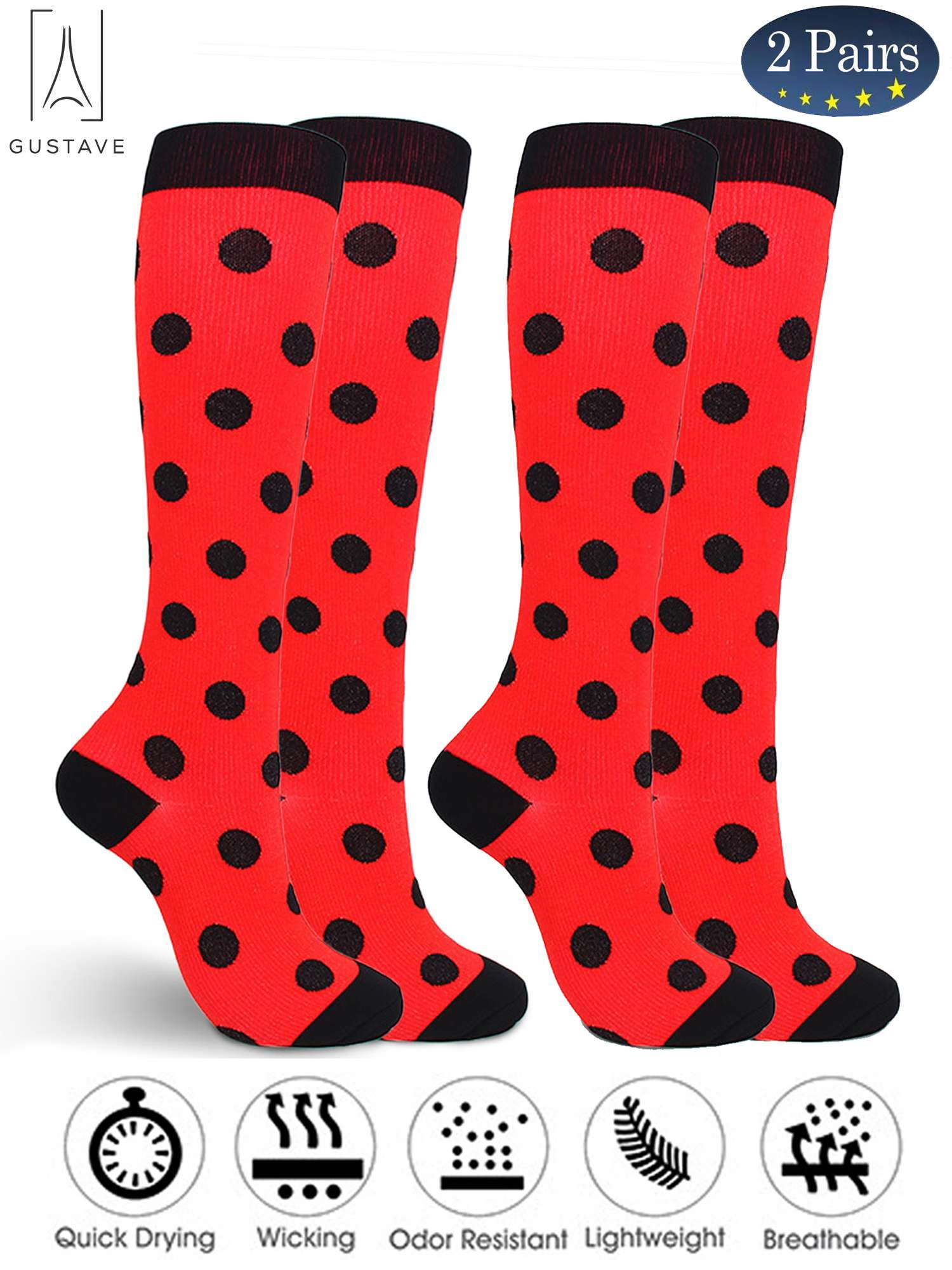 Gustave 2 Pairs Graduated Knee High Compression Socks for Men Women ...