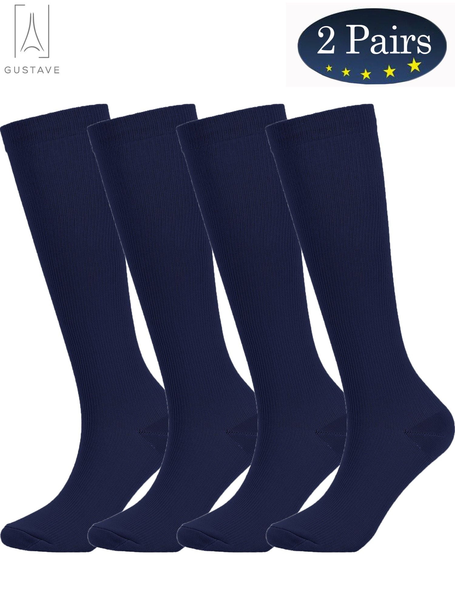 Gustave 2 Pairs Knee High Compression Socks 10-20mmHg for Men & Women ...