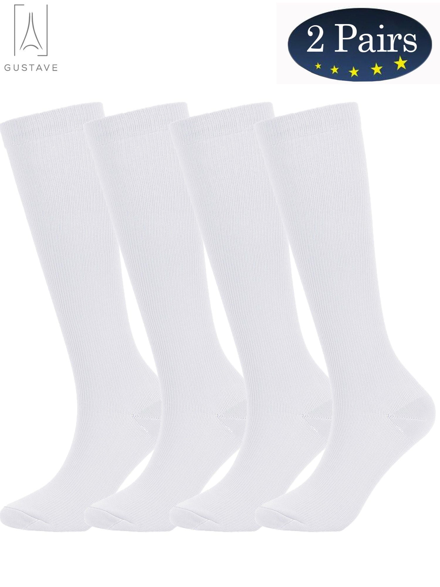 Gustave 2 Pairs Knee High Compression Socks 10-20mmHg for Men & Women ...