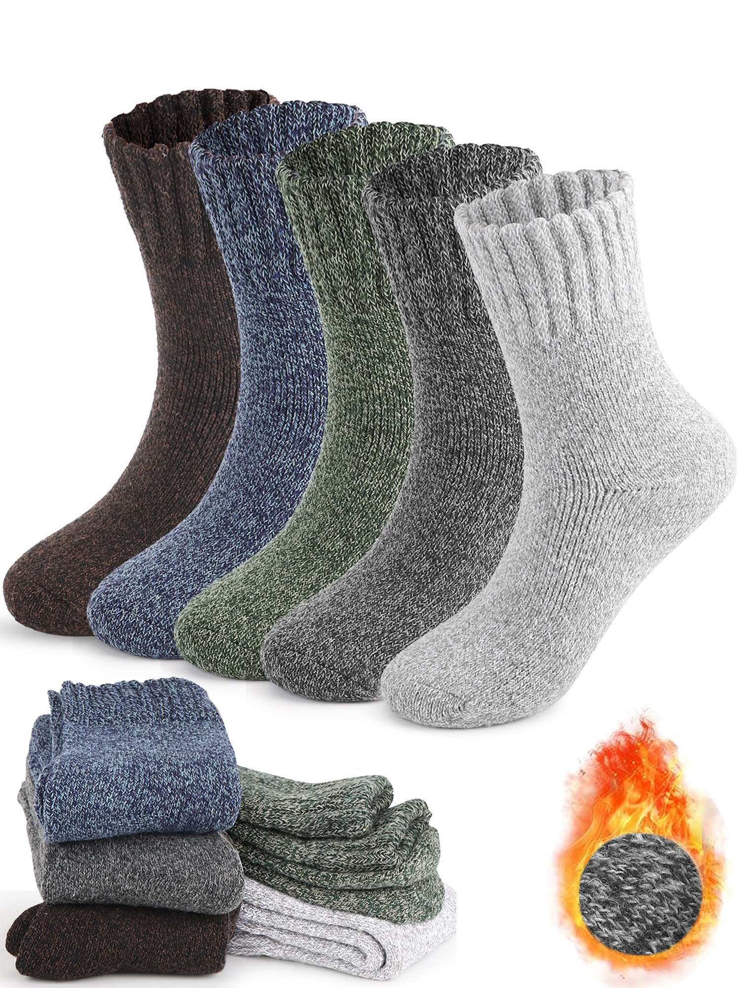 Gustave 2 Pairs Winter Thermal Socks for Men Cotton Wool Crew Socks ...
