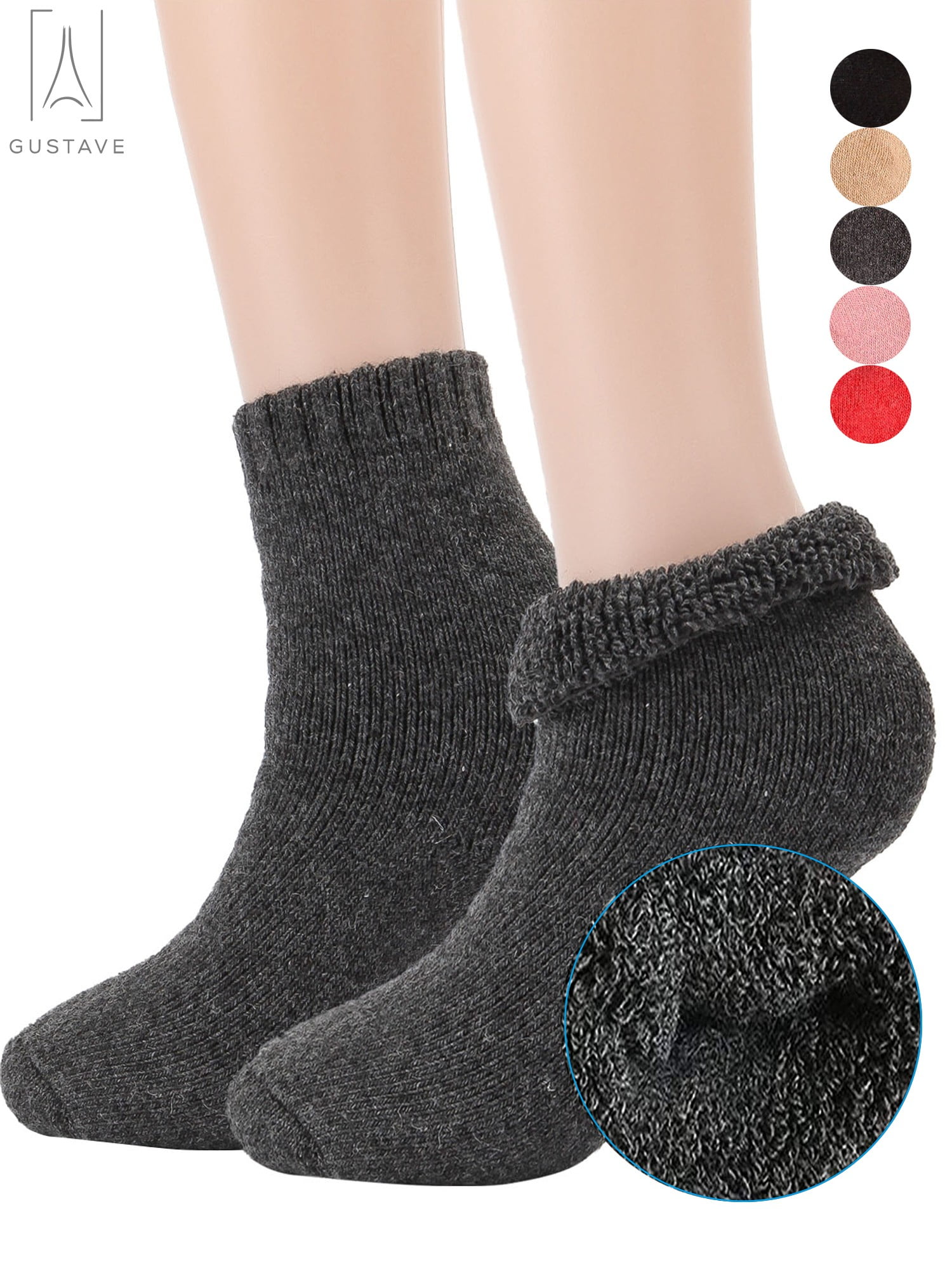 Gustave 2 Pairs Womens Winter Cotton Socks Thick Fuzzy Lined Soft Warm ...