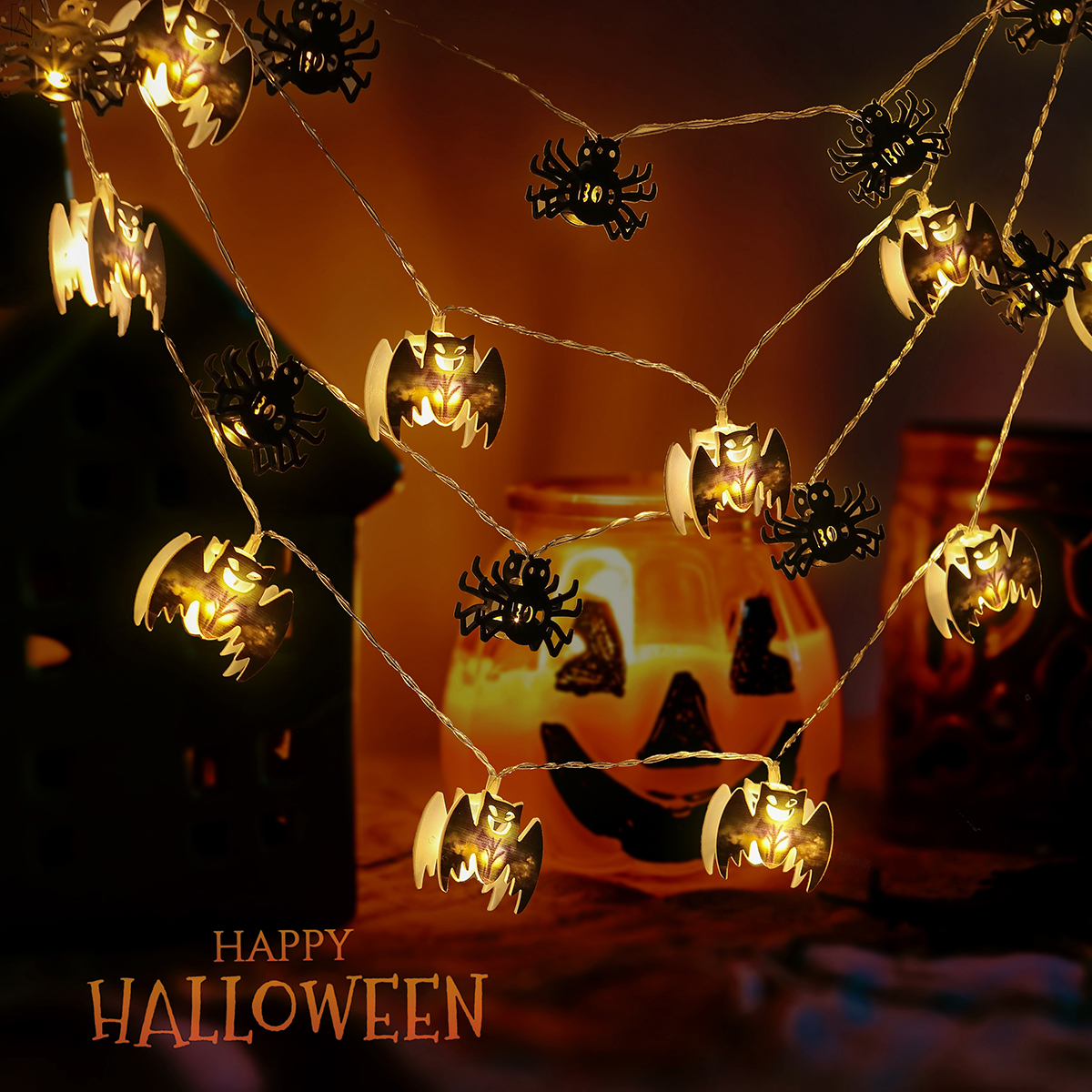 Gustave 20 LED Bat Lights Halloween String Lights Home Indoor Outdoor ...