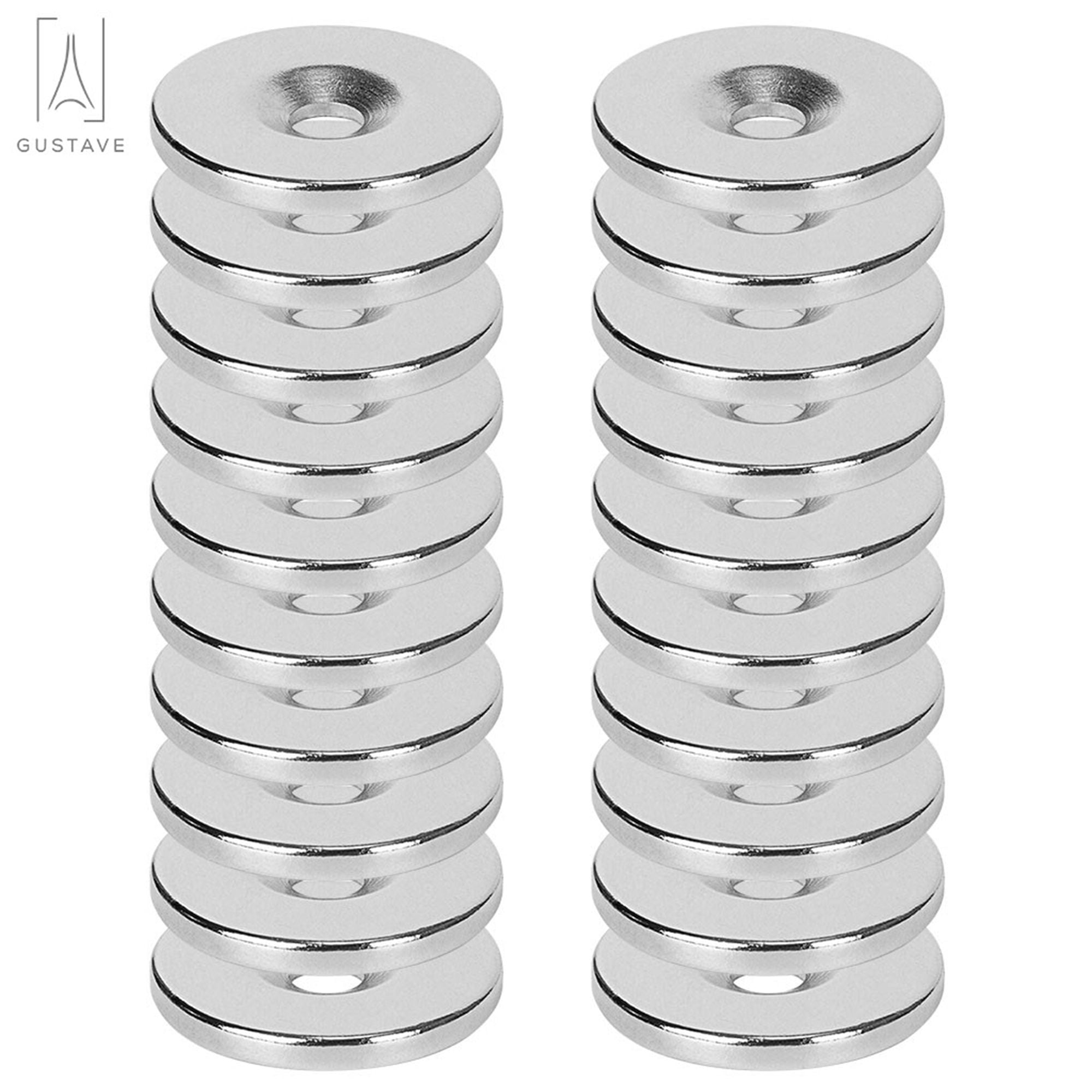 Gustave 20PCS Neodymium Disc Countersunk Hole Magnets, 0.98 inch D x 0. ...