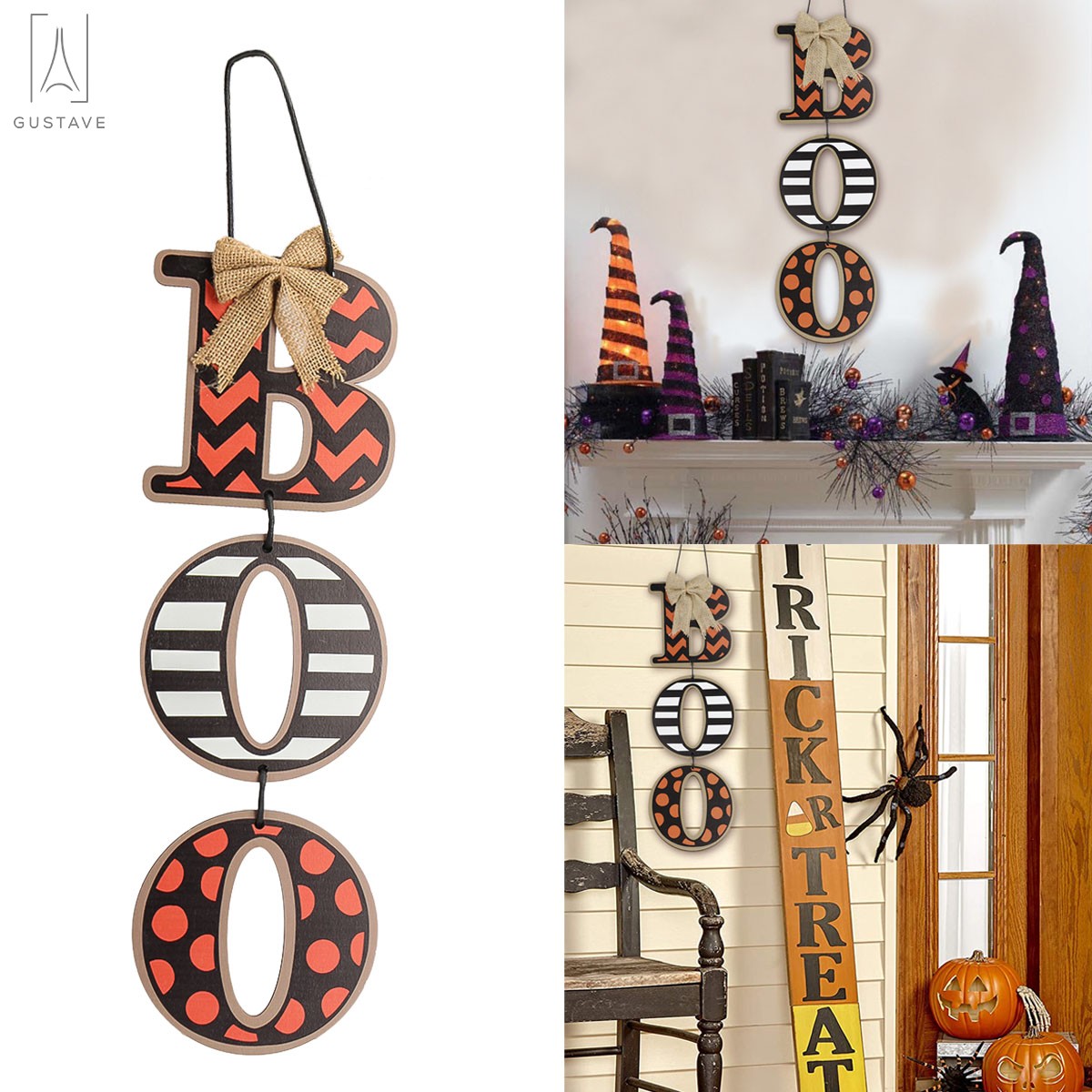 Gustave 23.62" Halloween Boo Wood Wall Hanging Decor with Jute Rope ...