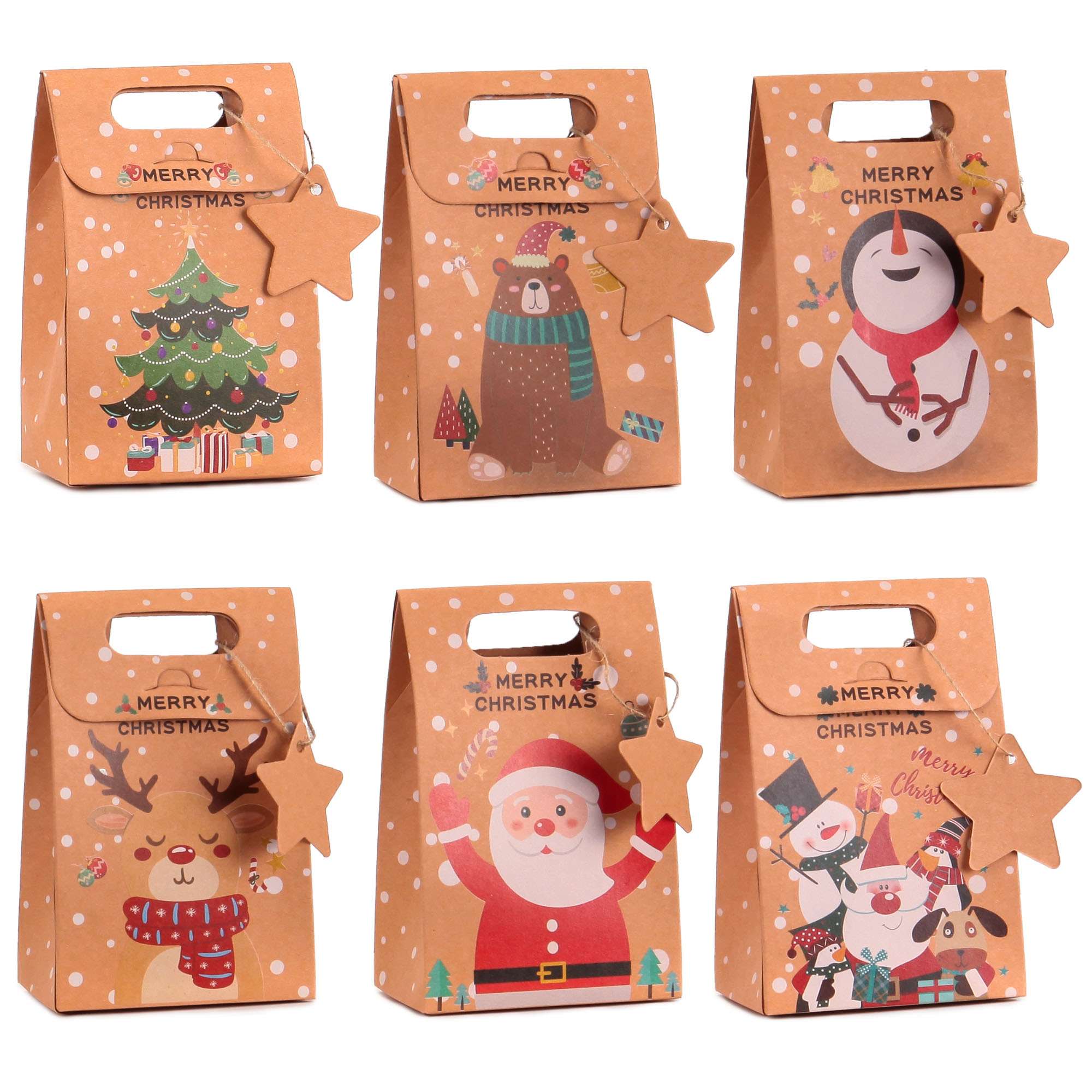 Gustave 24 Pcs Christmas Goody Treat Bags Kraft Paper Candy Cookies ...