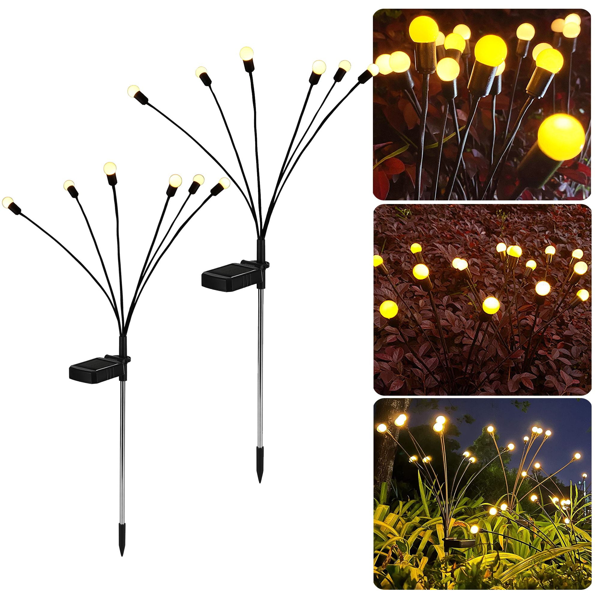 Gustave 2PCS 6 LED Solar Firefly Lights Outdoor Waterproof Stake Lights Garden Decorative ...