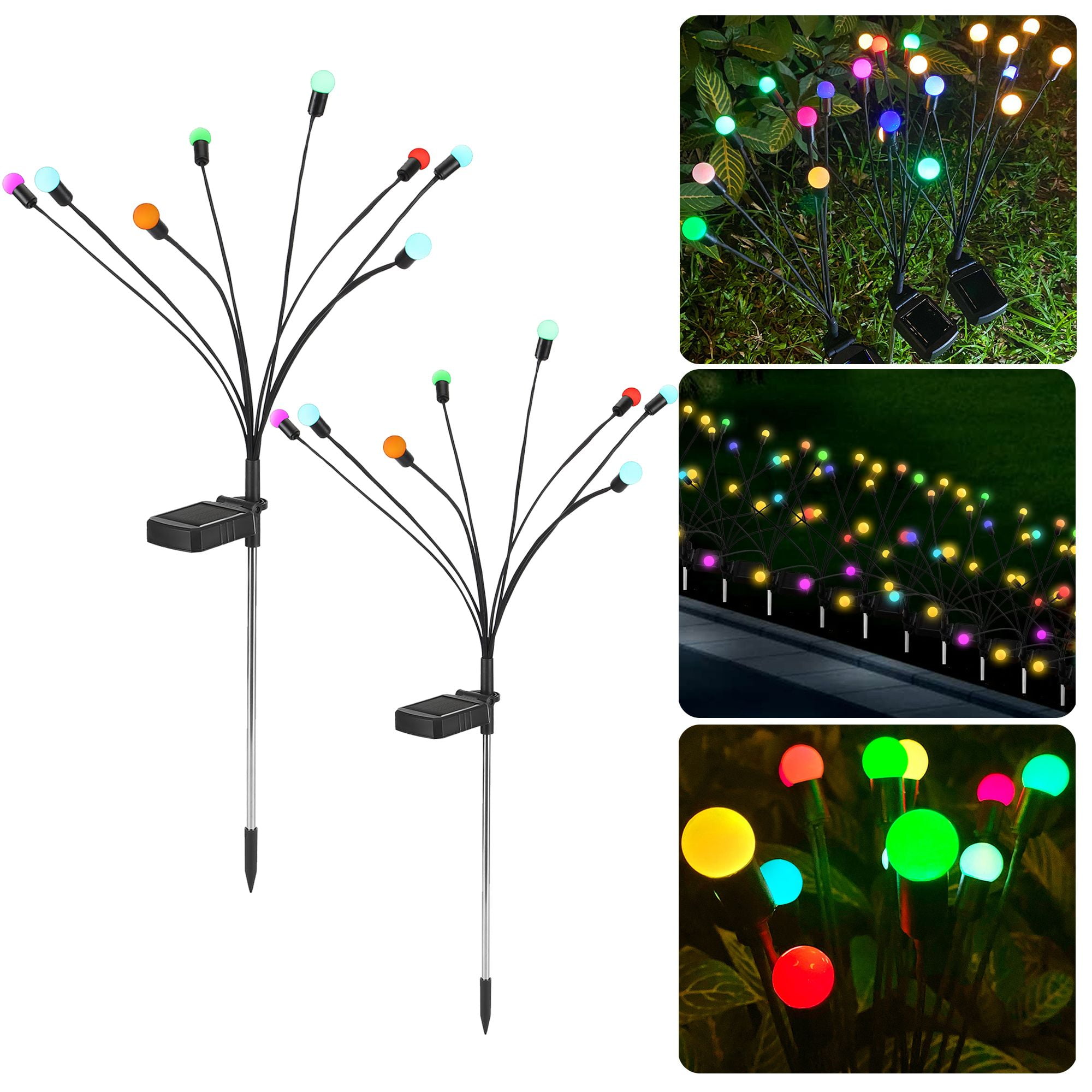 Gustave 2PCS 8 LED Solar Firefly Lights Outdoor Waterproof Stake Lights ...