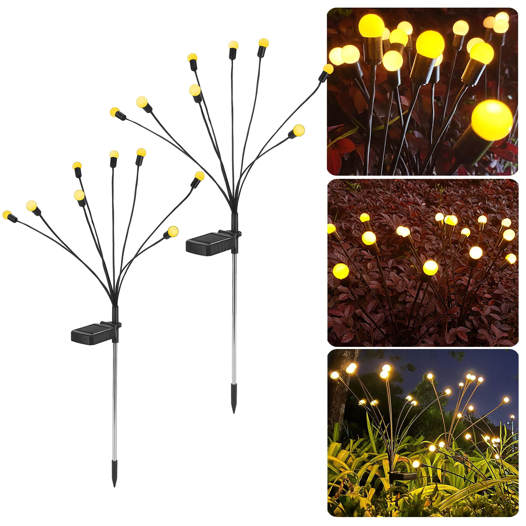 Gustave 2PCS 8 LED Solar Firefly Lights Outdoor Waterproof Stake Lights ...