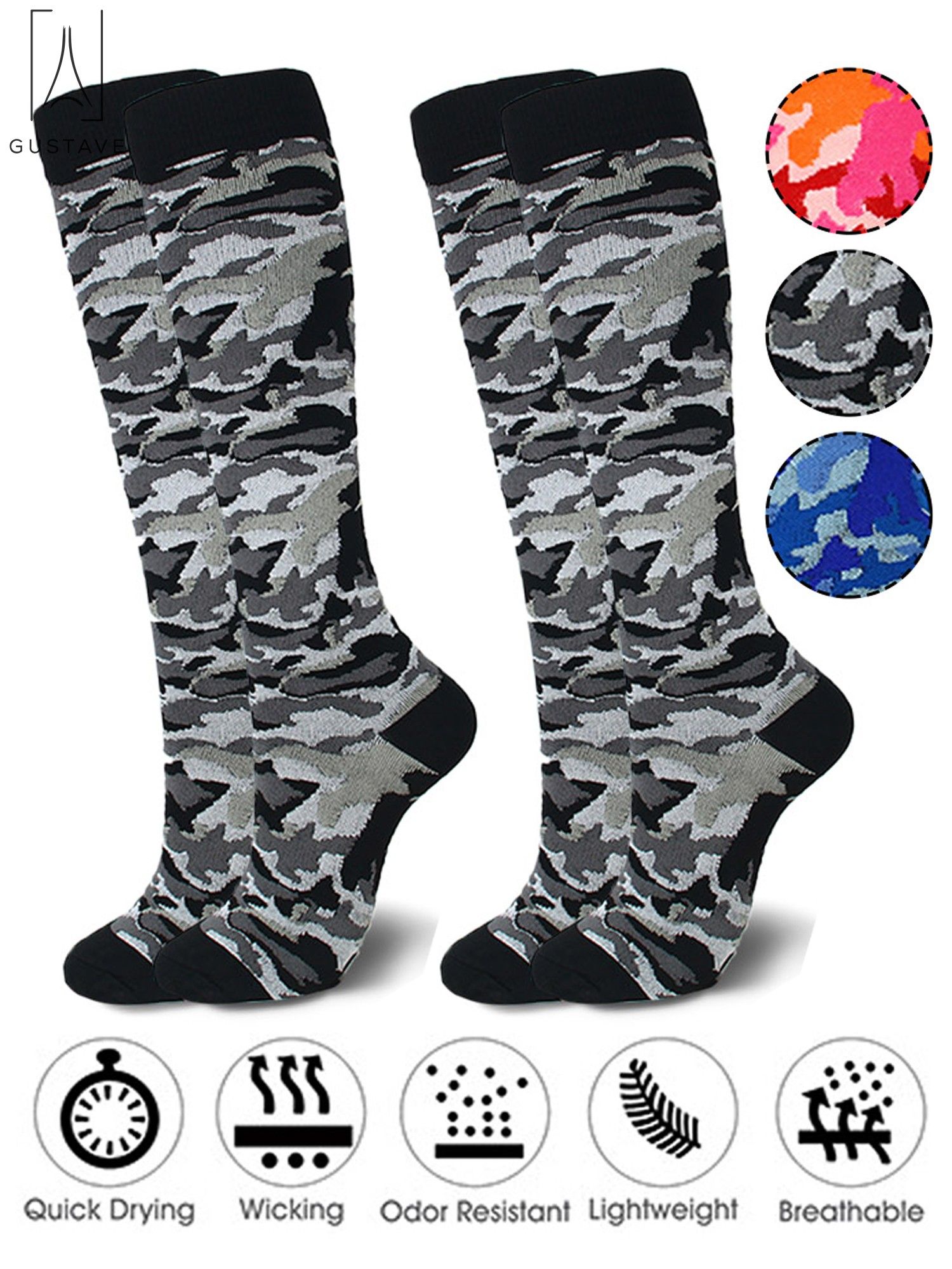 Gustave 2Pair Camo Compression Socks Nursing Performance Socks for ...