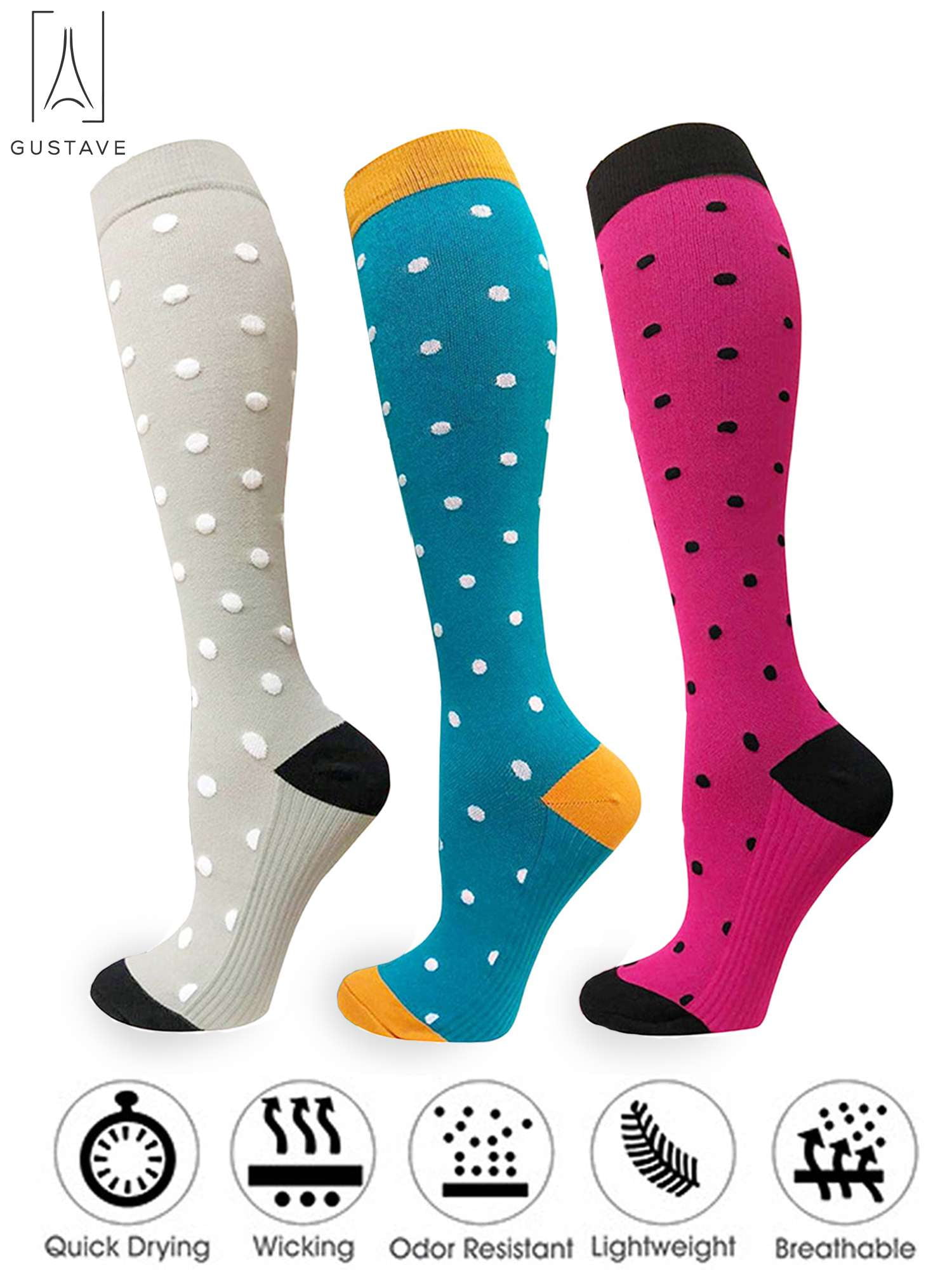 Gustave 2Pairs Knee High Graduated Compresion Socks 15-25mmHg Athletic ...