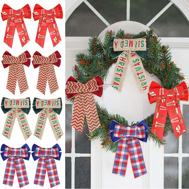Gustave 2Pcs Christmas Bows 8”x13” Large Velvet Plaid Bow Christmas ...