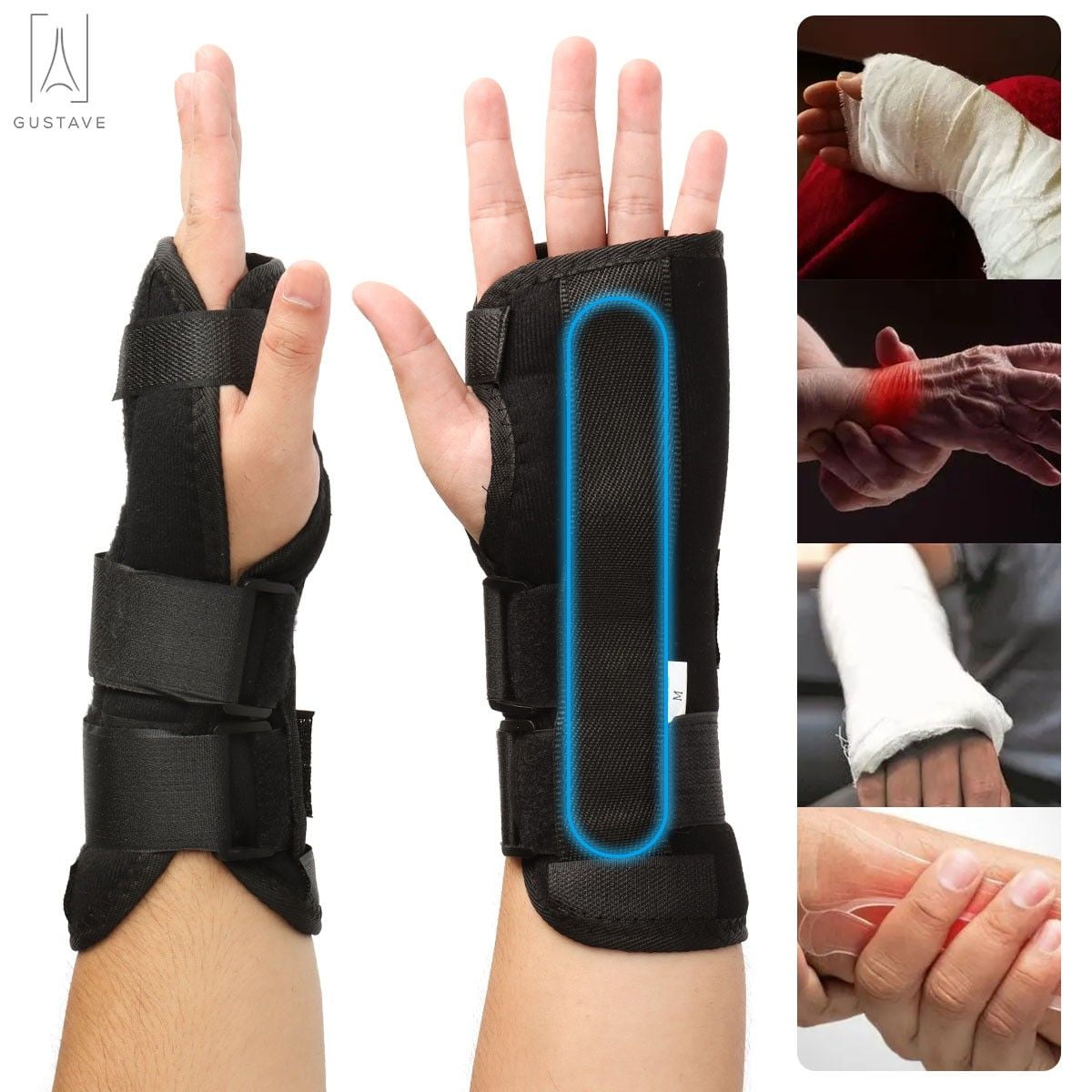 Gustave 2pc Breathable Wrist Brace Support Carpal Tunnel Splint Sprain ...