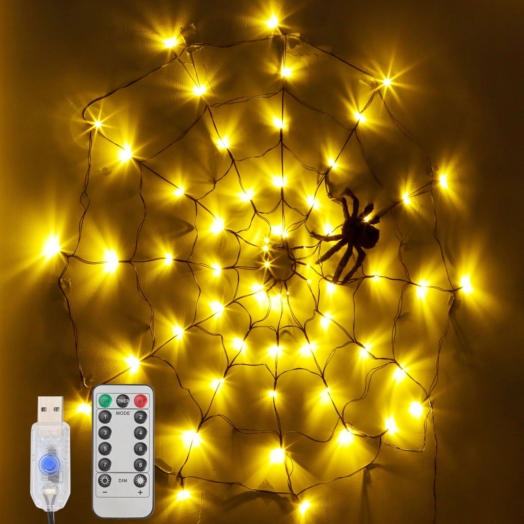 Gustave 3.28ft LED Spider Web Lights with Spider, 8 Modes Light Up ...