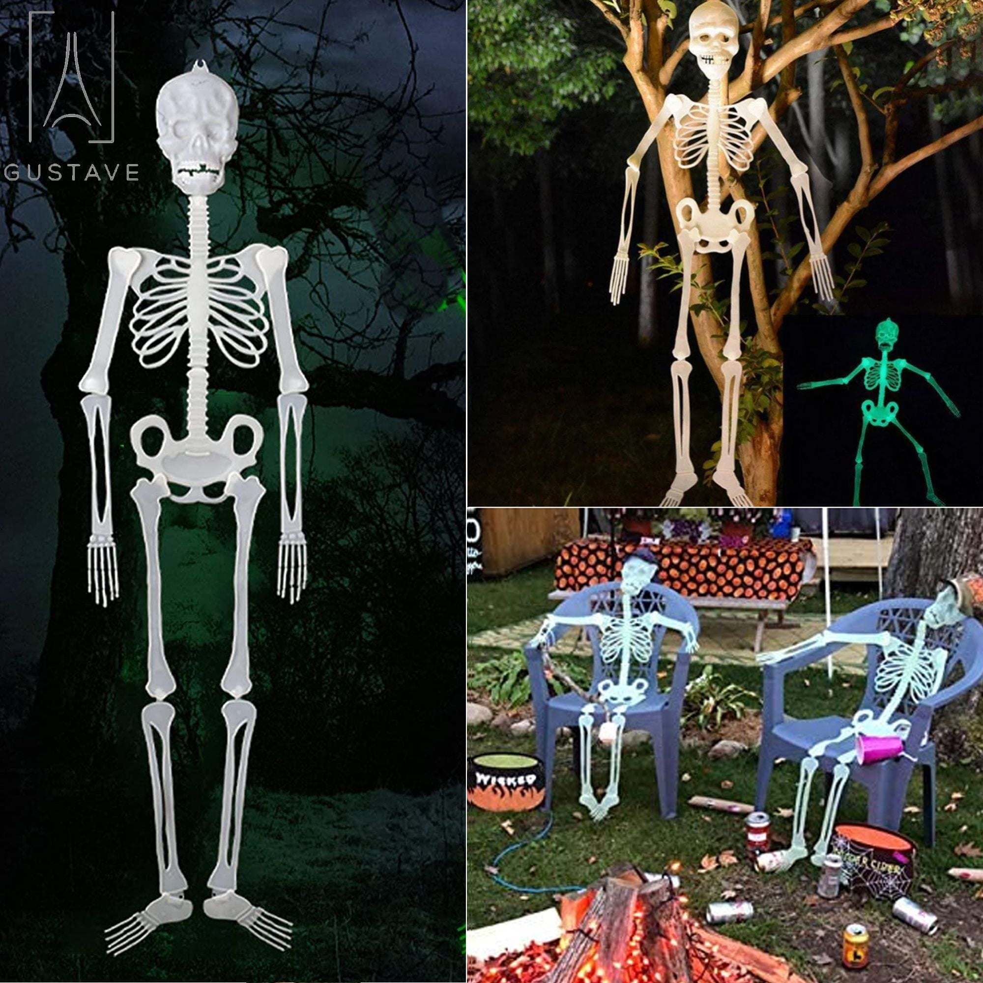 Gustave 3-Pack 5FT Poseable Human Skeleton Halloween Decoration Full ...