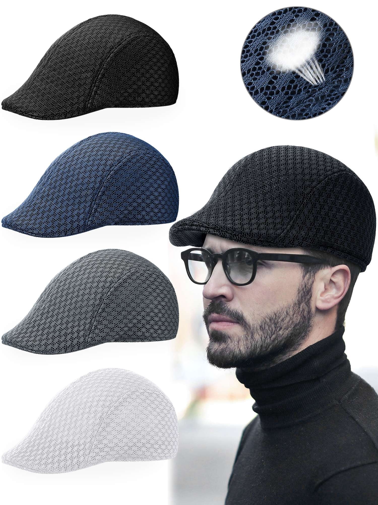 Gustave 3 Pack Mesh Newsboy Hats Flat Cap for Men Breathable Summer ...
