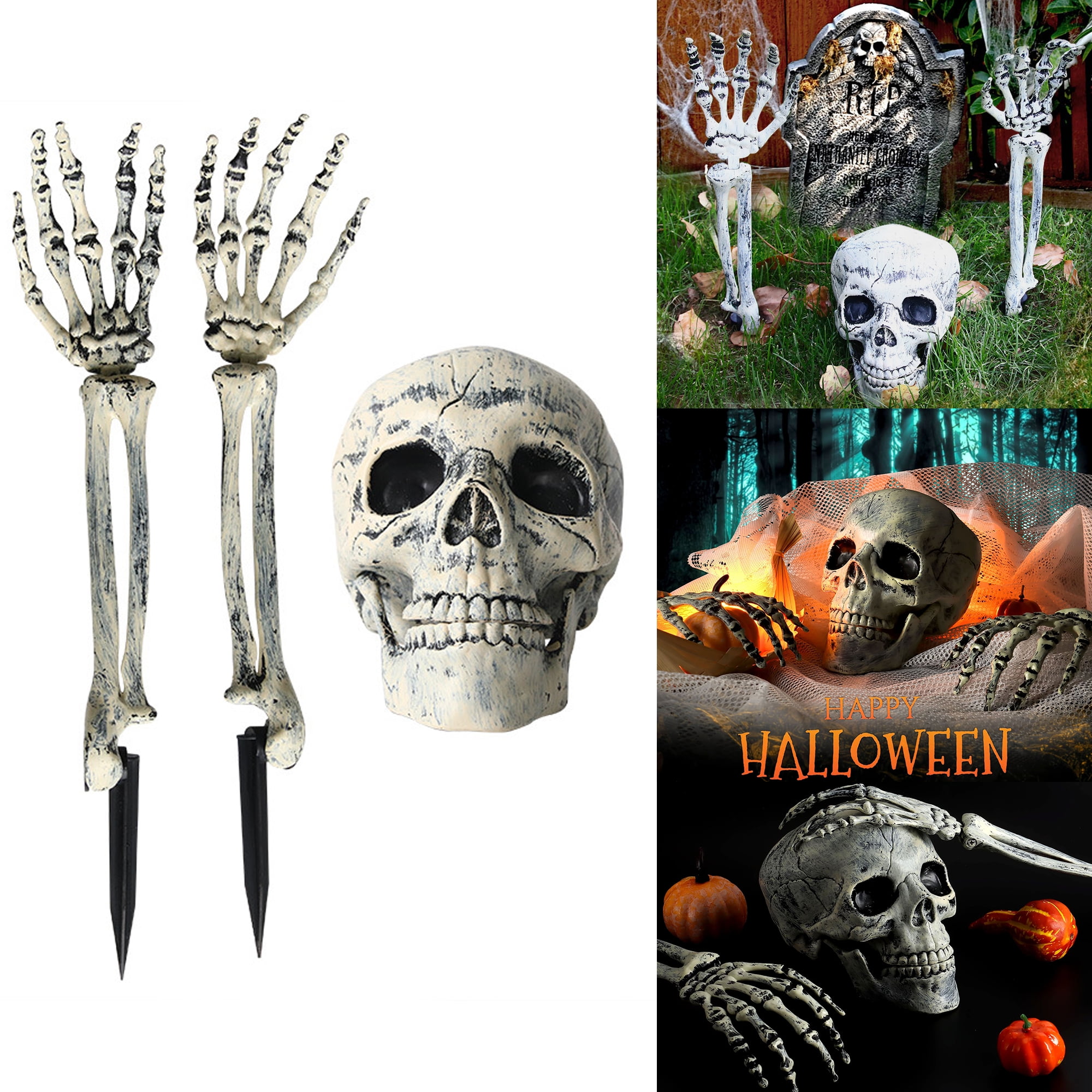 Gustave 3 Pcs Realistic Skull Skeleton Arm Stakes Plastic Bones ...