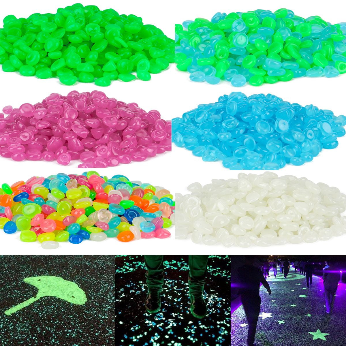 Gustave 300Pcs Glow in The Dark Rocks Luminous Pebbles Stones Glow ...