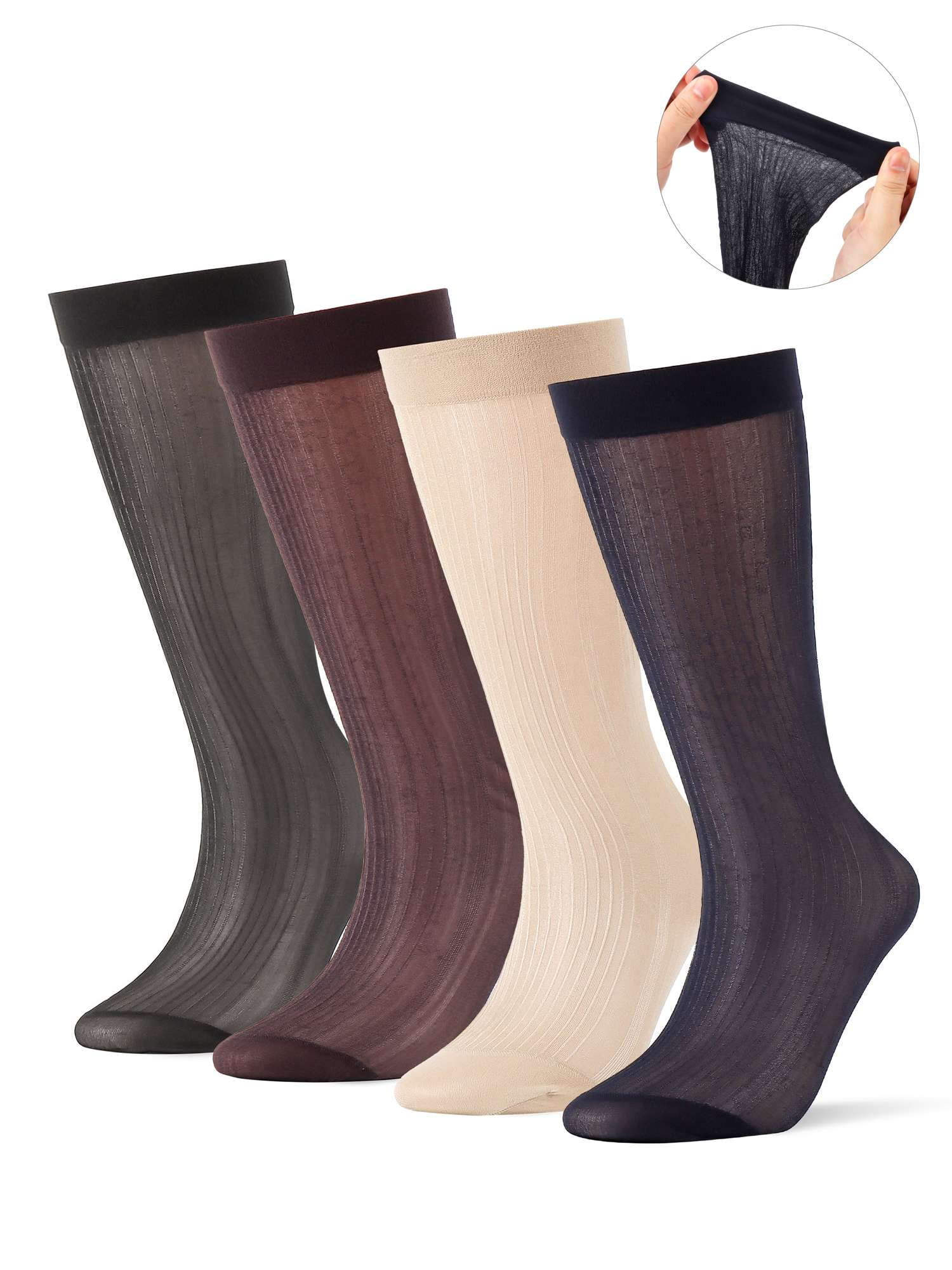 Gustave 4 Pairs Mens Sheer Dress Socks Ultra Thin Silk Business Socks ...