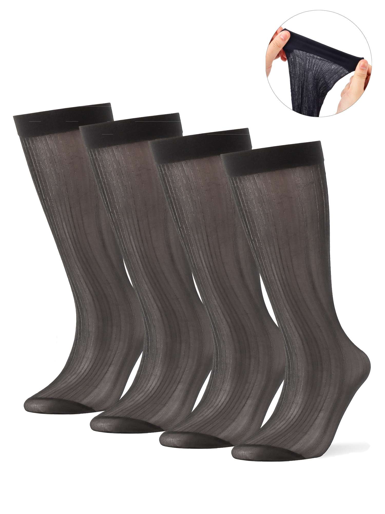 Gustave 4 Pairs Mens Sheer Dress Socks Ultra Thin Silk Business Socks ...