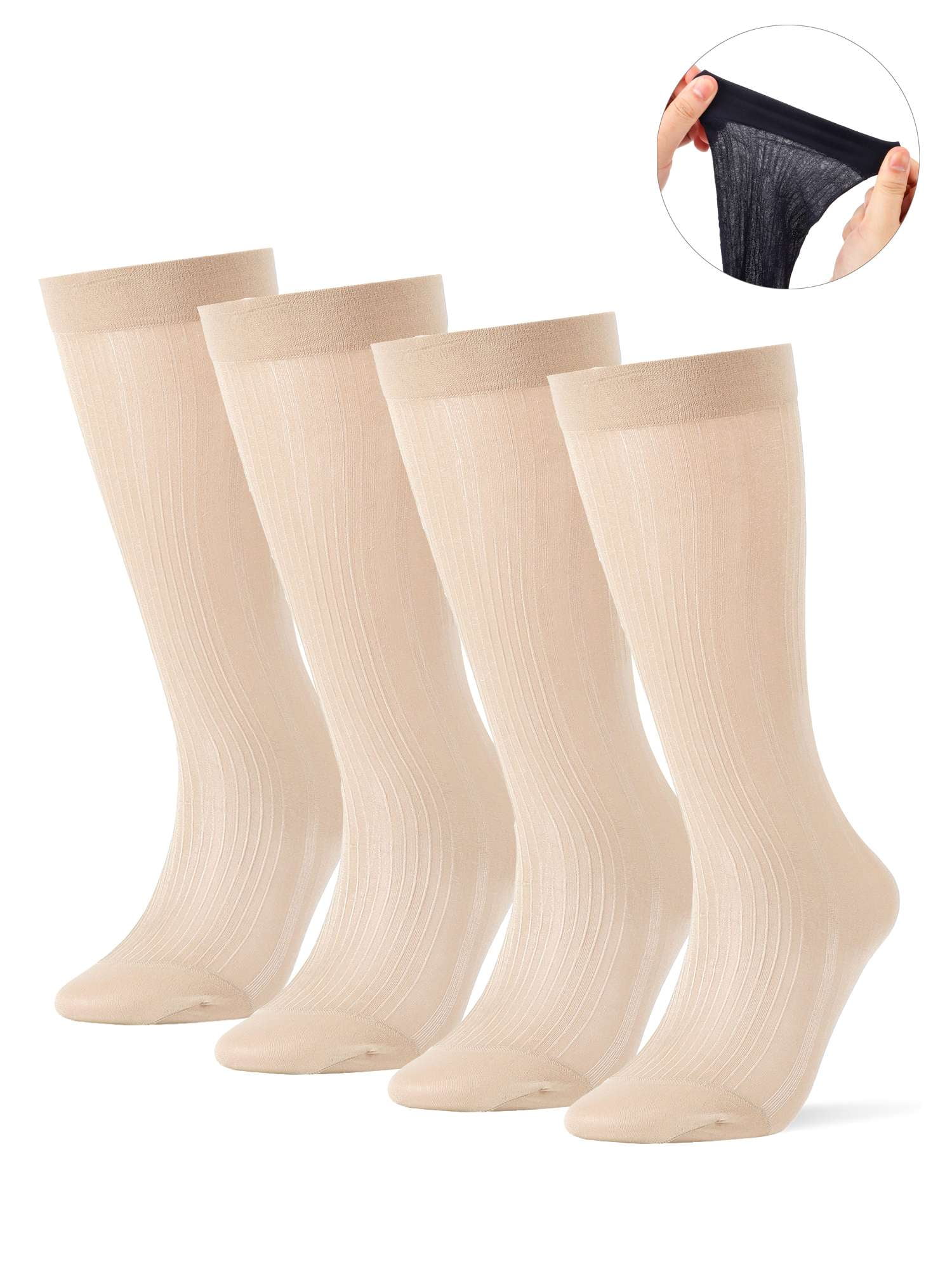 Gustave 4 Pairs Mens Sheer Dress Socks Ultra Thin Silk Business Socks ...