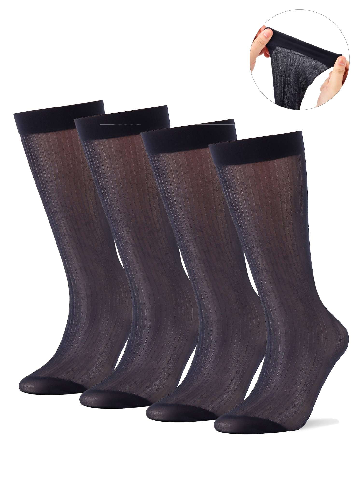 Gustave 4 Pairs Mens Sheer Dress Socks Ultra Thin Silk Business Socks ...