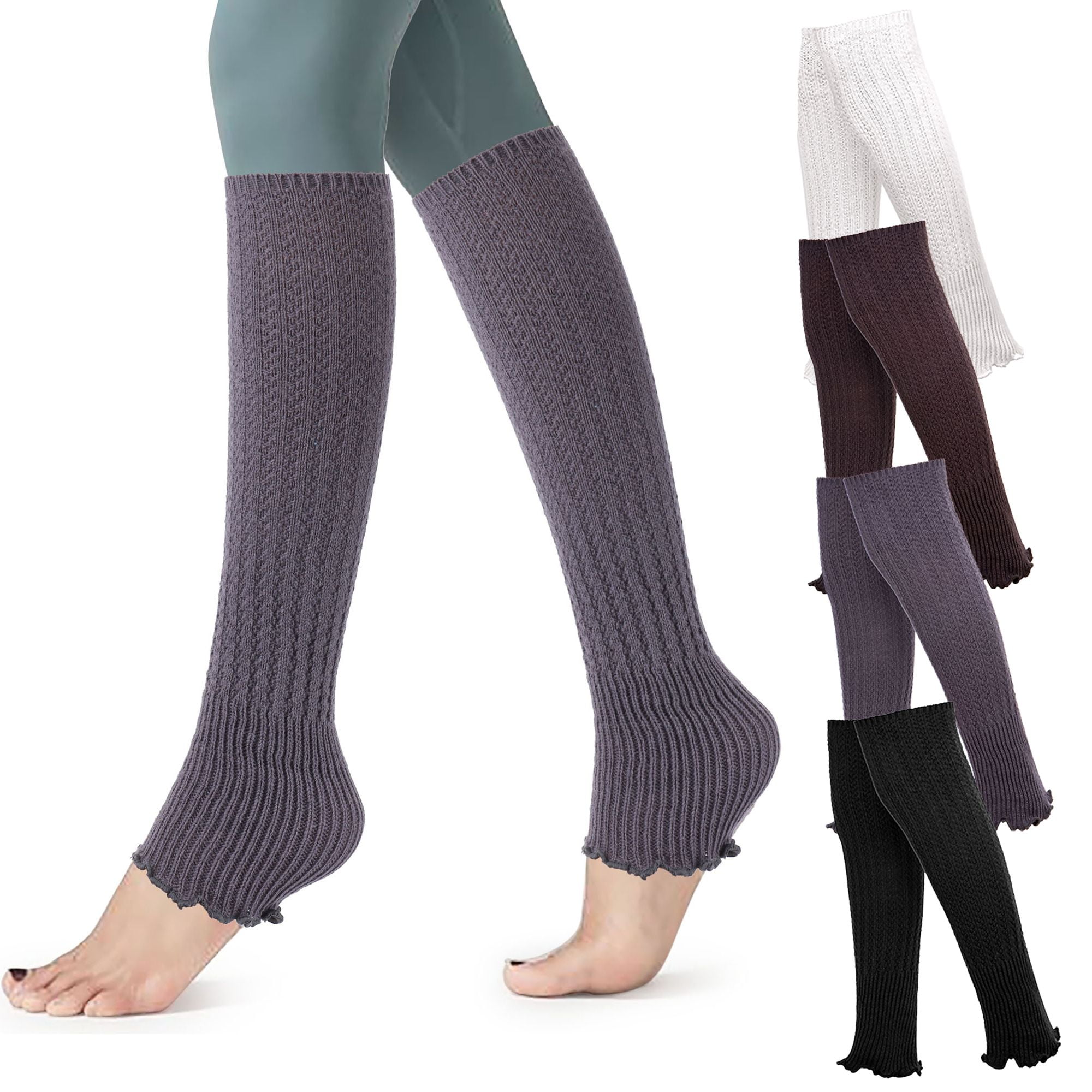 Gustave 4 Pairs Women Knee High Leg Warmers Girls Knit Long Footless ...