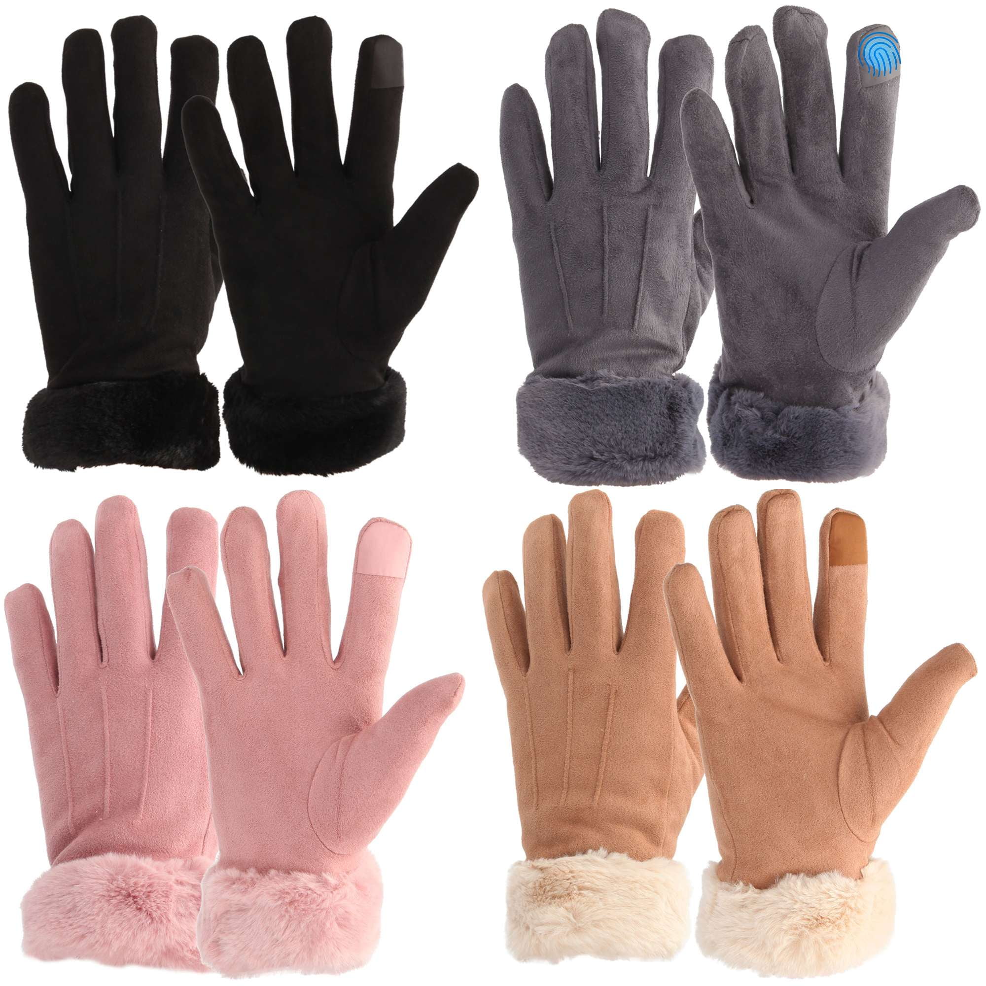 Gustave 4 Pairs Women's Suede Touchscreen Gloves Winter Warm Thermal ...