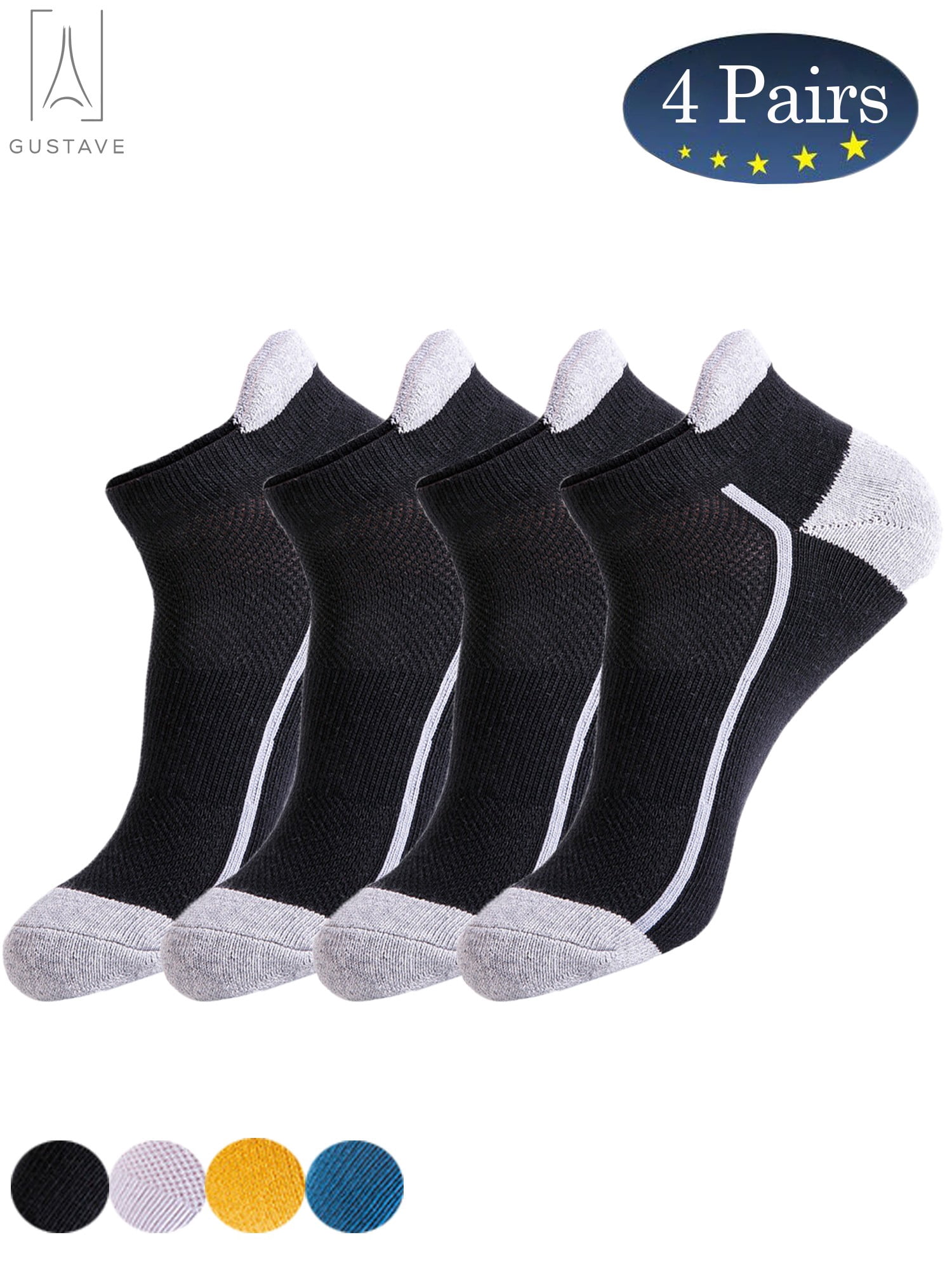 Gustave 4 Pairs Womens Men Low Cut Ankle Athletic Socks Cushioned ...