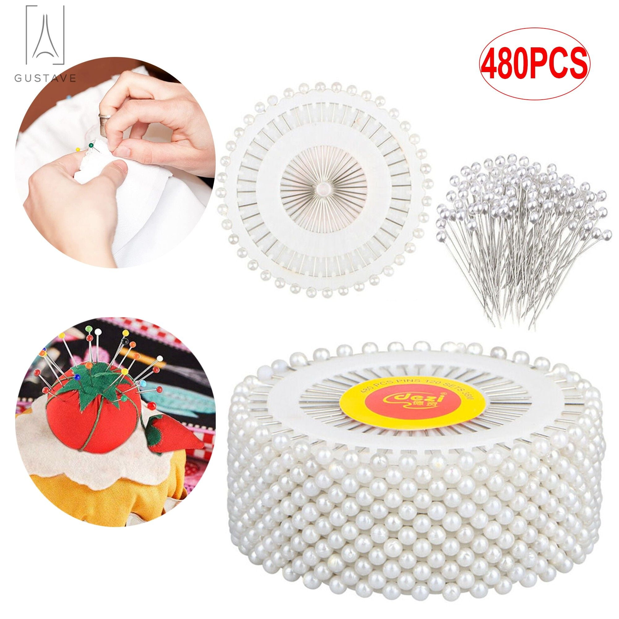 Gustave 480pcs White Straight Pins with Pearlized Round Ball Head for ...
