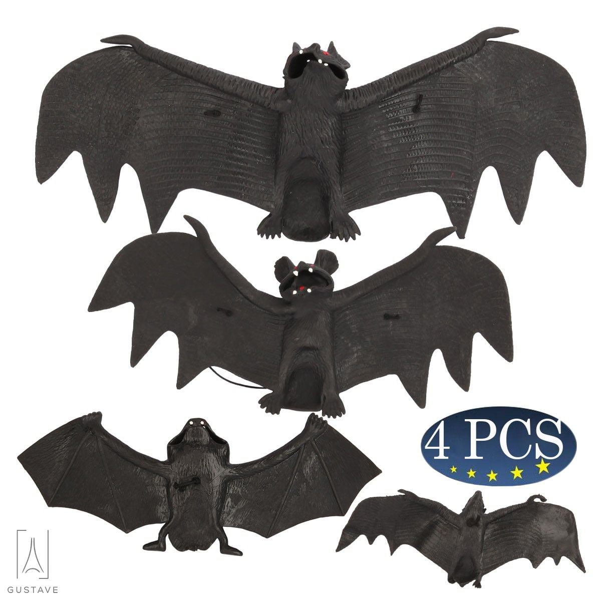 Gustave 4PCS Halloween Bats, 3D Rubber Hanging Vampire Bats, Scary Bats ...