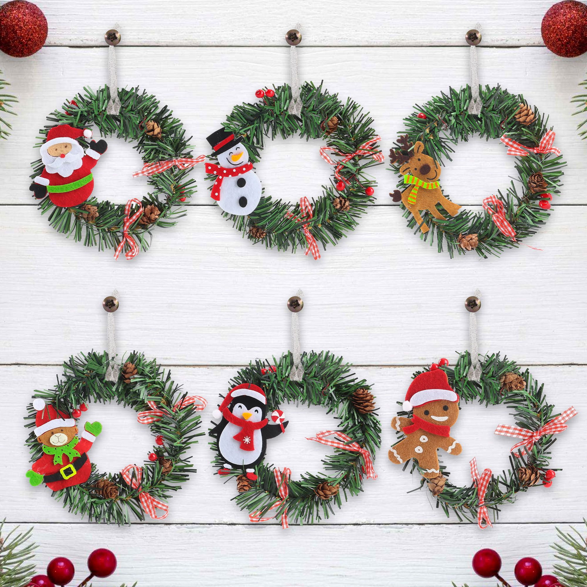 Gustave 4PCS Mini Artificial Christmas Wreath Ornaments Small Hanging Garland for Christmas Tree ...