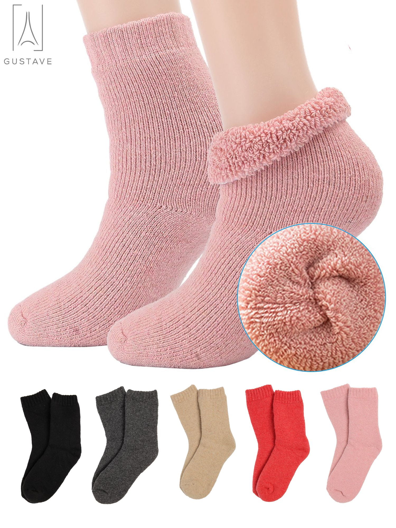 Gustave 5 Pairs Womens Winter Cotton Socks Thick Fuzzy Lined Soft Warm ...