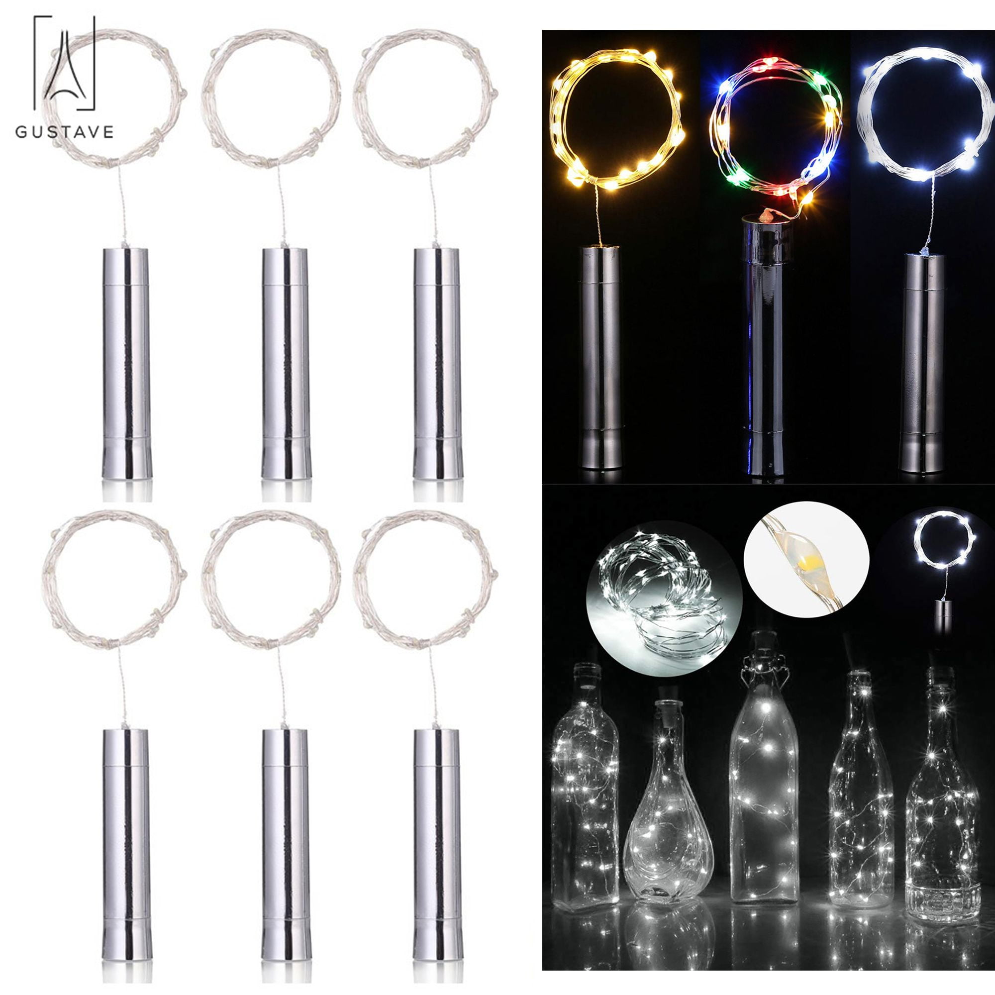 Gustave 6 Pack LED Cork Lights, 20LEDs, 2M, Battery Powered, Warm White ...