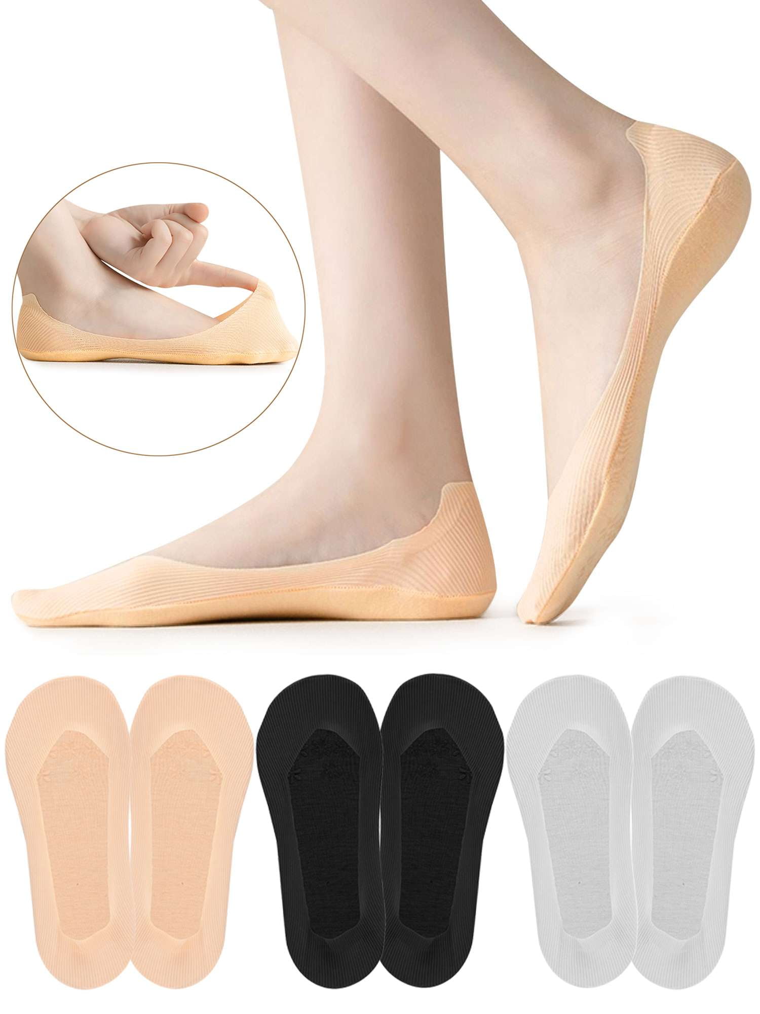 Gustave 6 Pairs Women No Show Socks Ultra Low Cut Liner Socks Non Slip ...