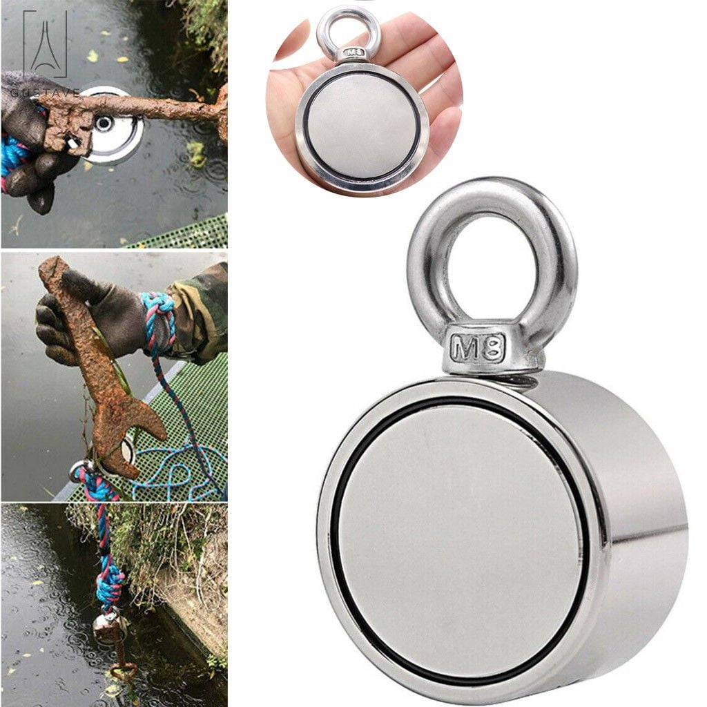 Gustave 600LBS Pulling Force Round Double Sided Fishing Magnet Super ...