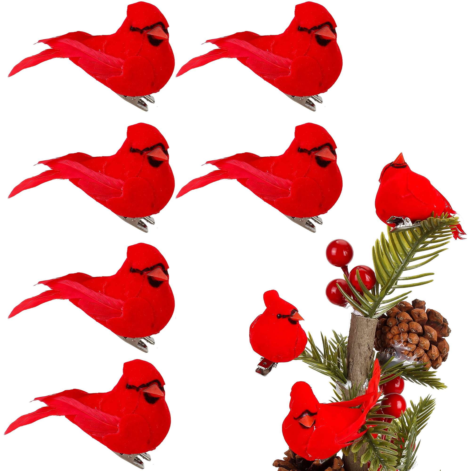 Gustave 6PCS Artificial Cardinal Birds Clip On Mini Red Bird Christmas ...