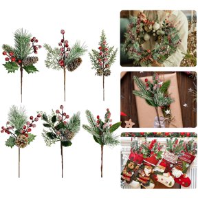 20Pcs Christmas Glitter Pine Needles Christmas Picks and Sprays ...