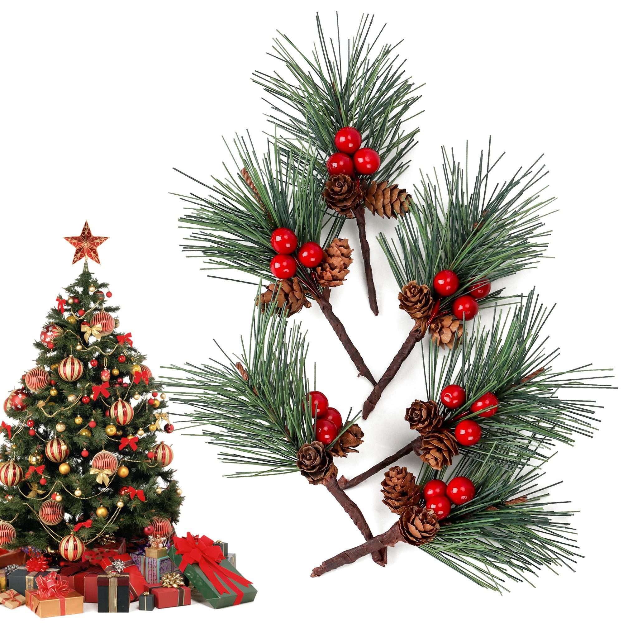 Gustave 6PCS Christmas Artificial Mini Pine Picks Fake Pine Needles ...