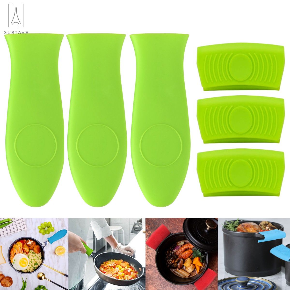 Gustave 6pcs Silicone Hot Handle Holder Rubber Pot Handles Cover Assist ...