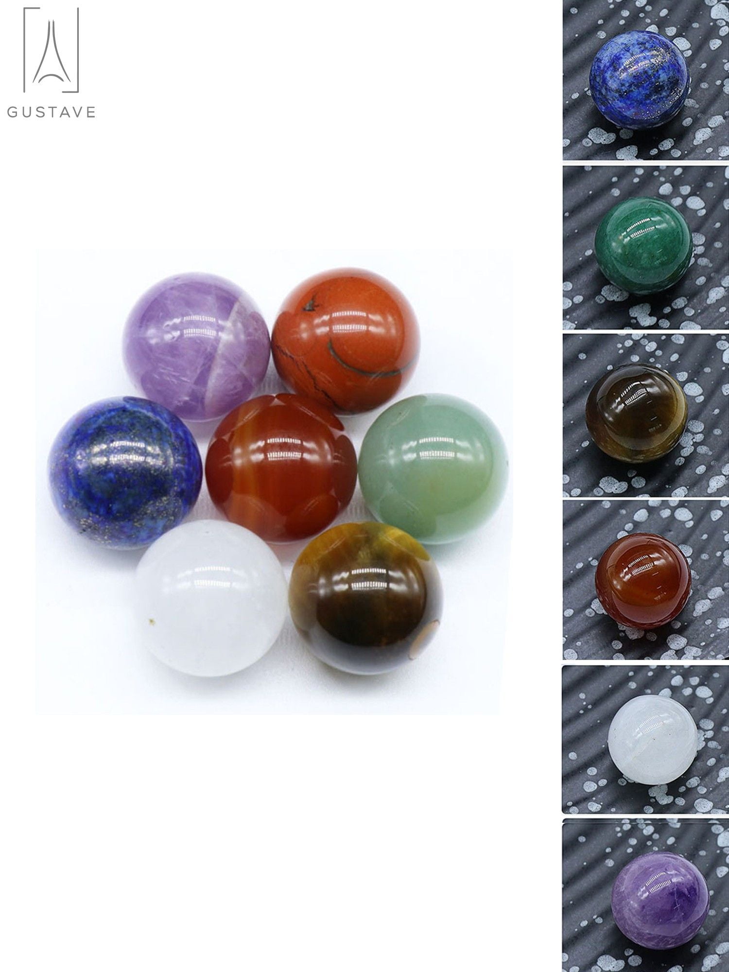 Gustave 7PCS Natural Crystal Healing Tumbled Stones Set Yoga Chakras ...