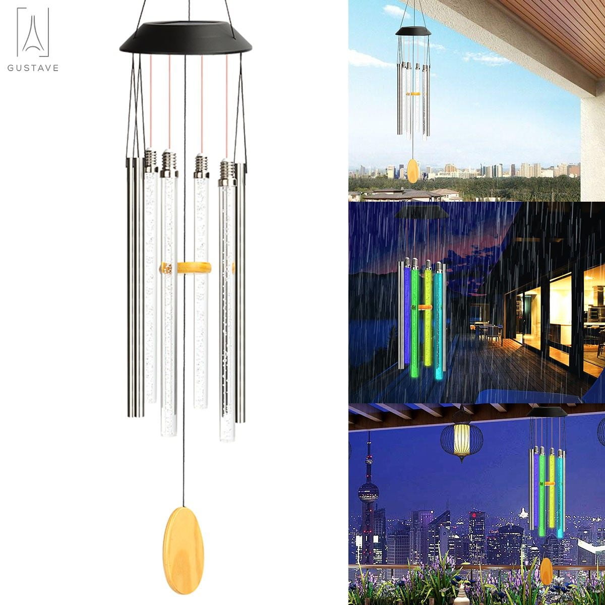 Gustave 8 Tubes Solar Wind Chimes Changing Colors, Waterproof LED Wind ...