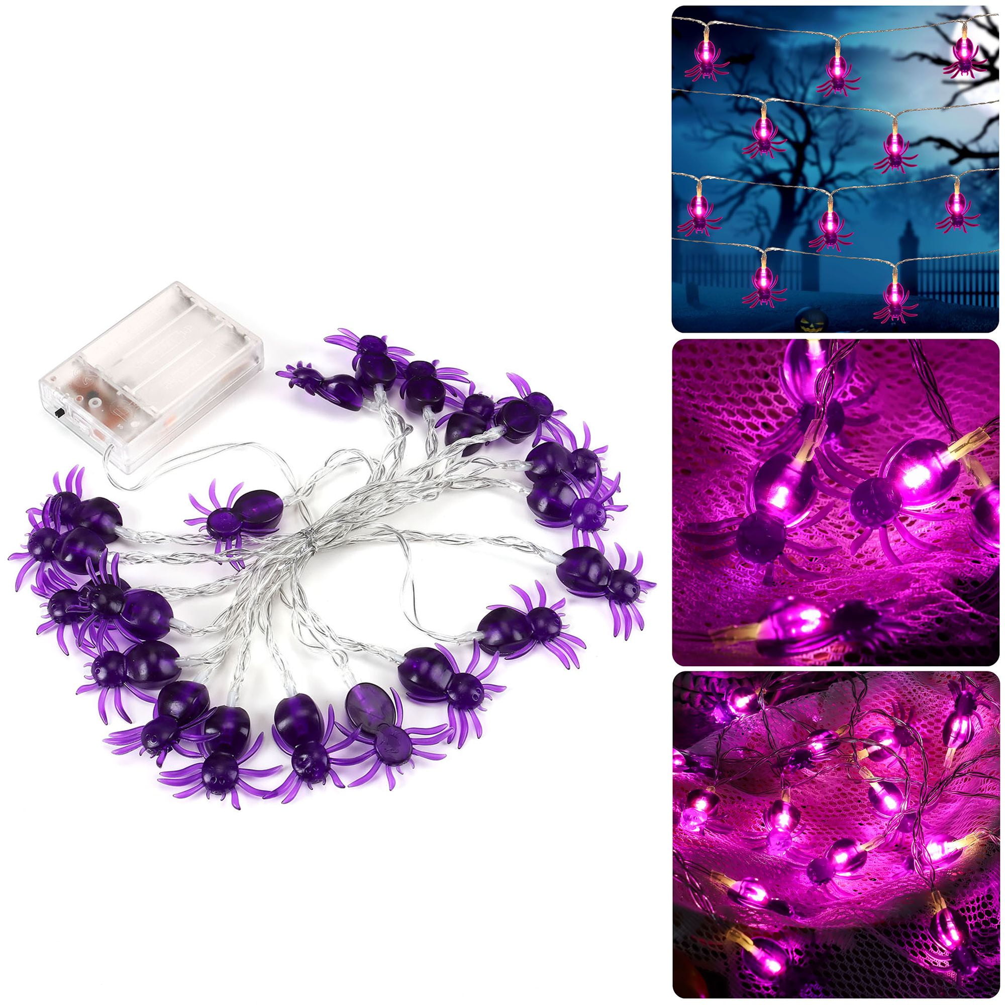 Gustave 9.5ft 20 LED Halloween Spider String Lights Purple Spider Fairy ...